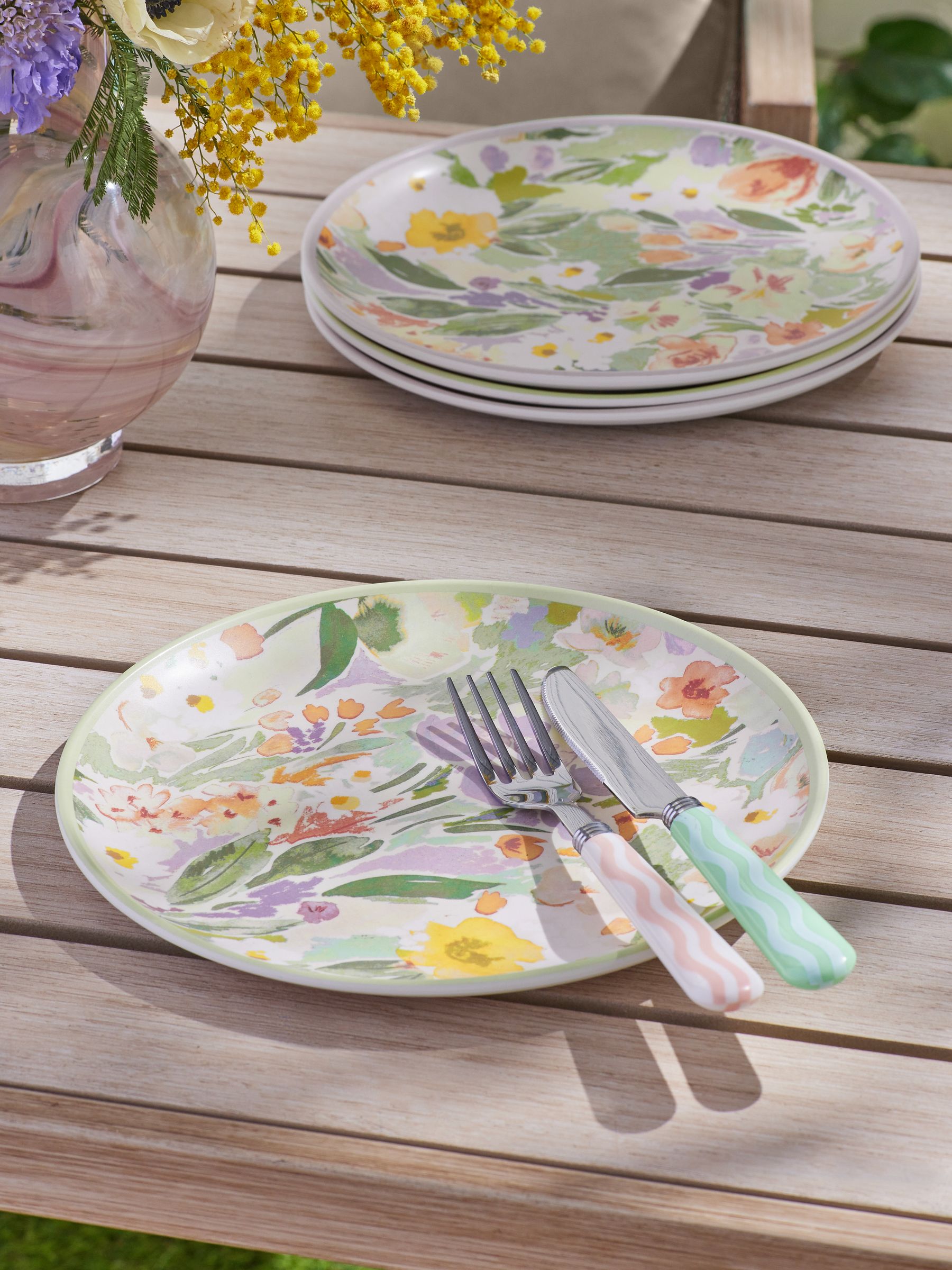 Buy Lilac Purple/Green Floral Picnic Dinnerware Set of 4 Side Plates ...