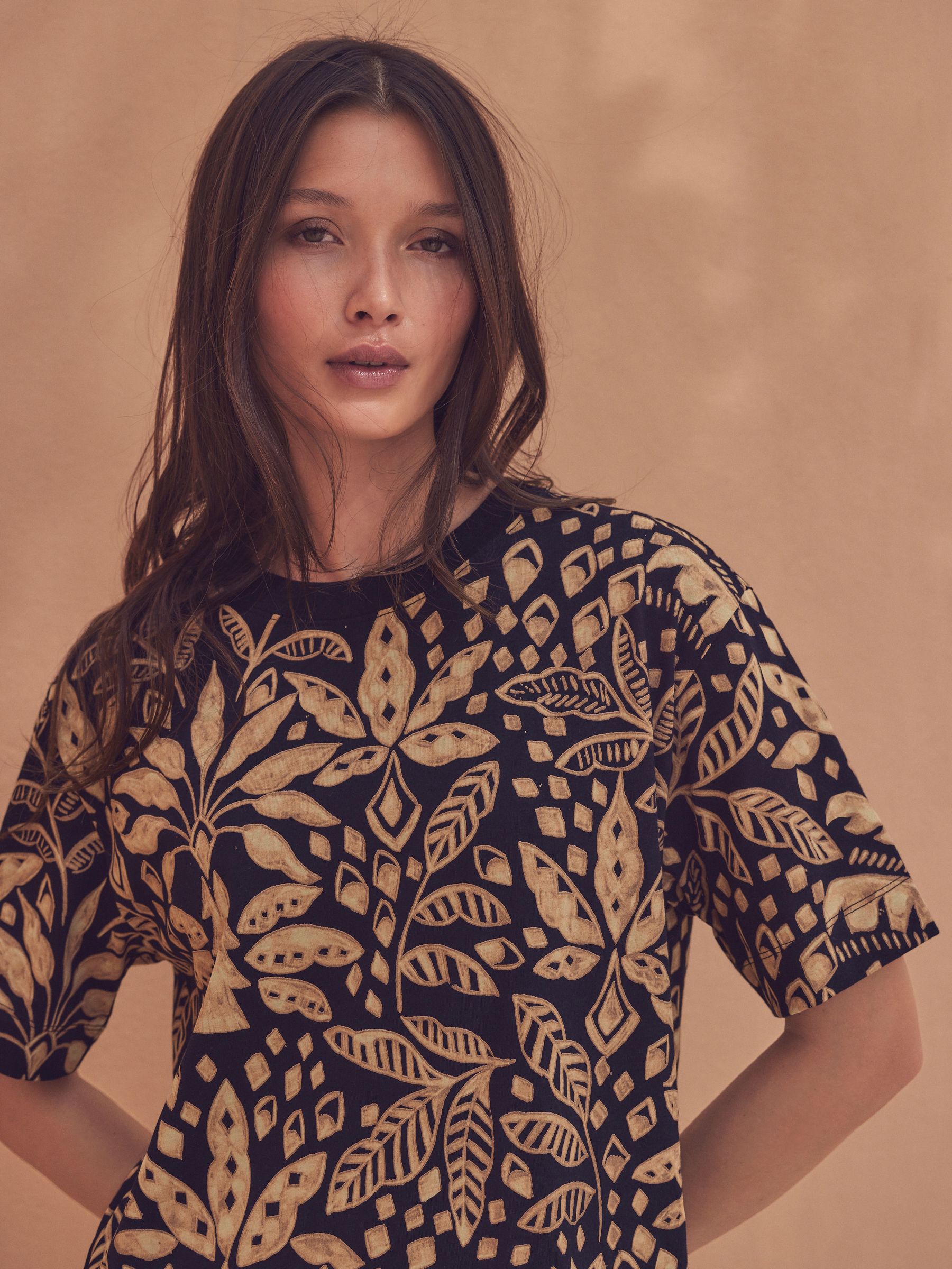 Buy Palm Tree Print Black/Brown 100% Cotton T-Shirt Dress from the Next ...