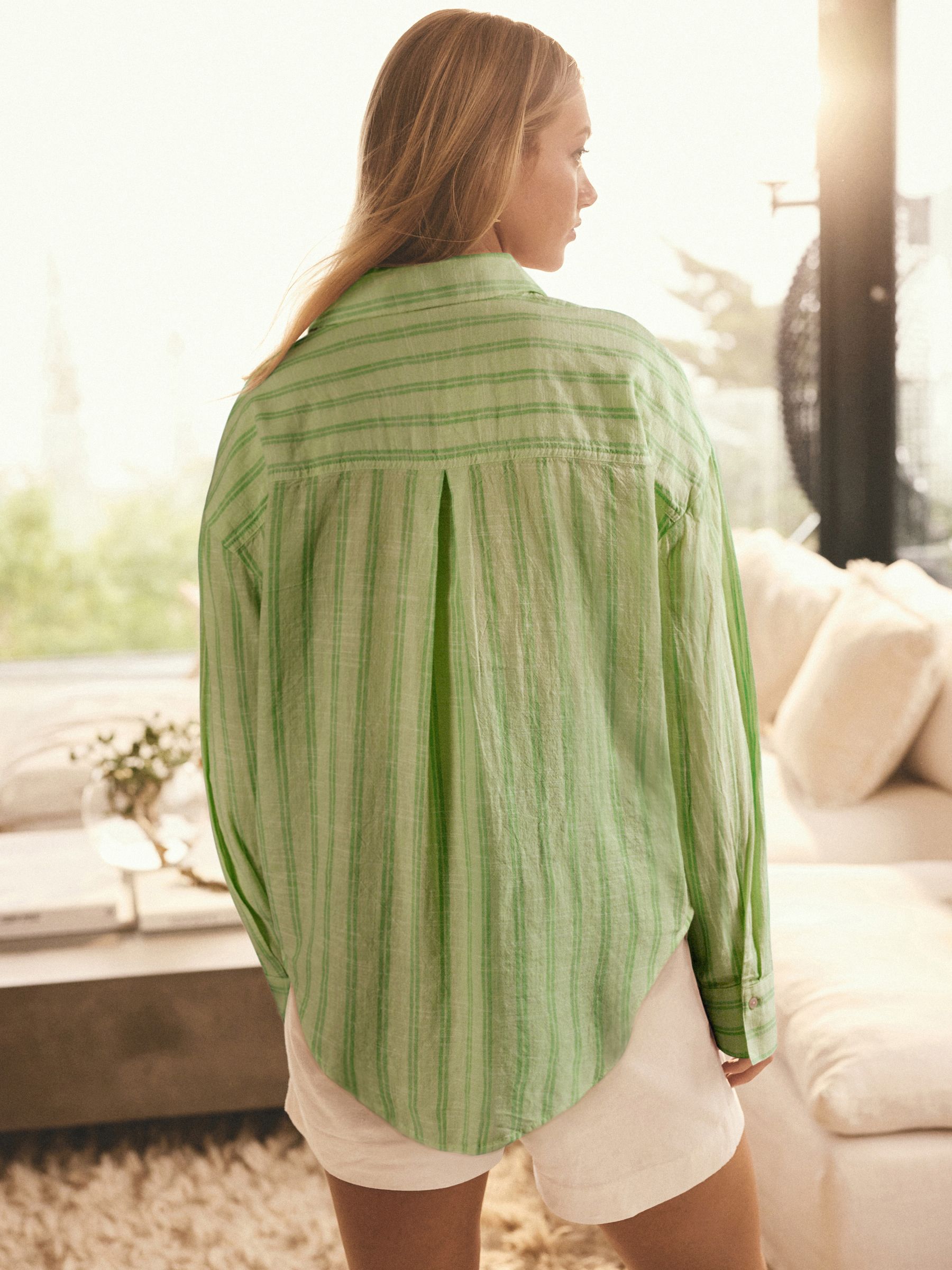 Buy Green Stripe Long Sleeve Shirt With Linen from the Next UK online shop