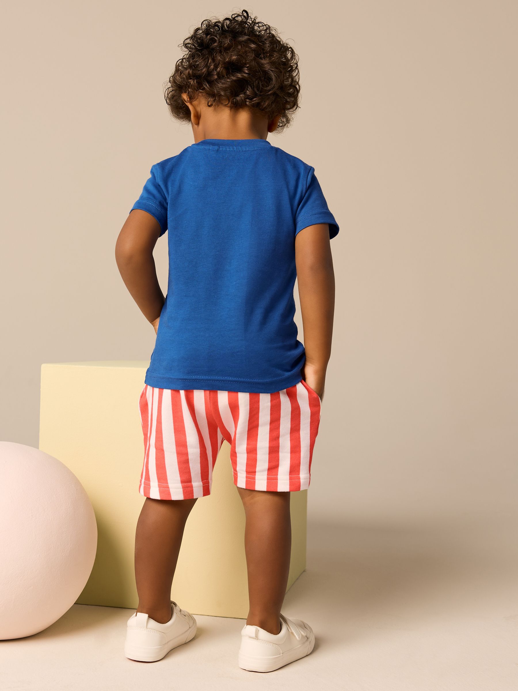 Buy Blue Short Sleeve T-Shirt & Pattern Shorts Set (3mths-7yrs) from ...