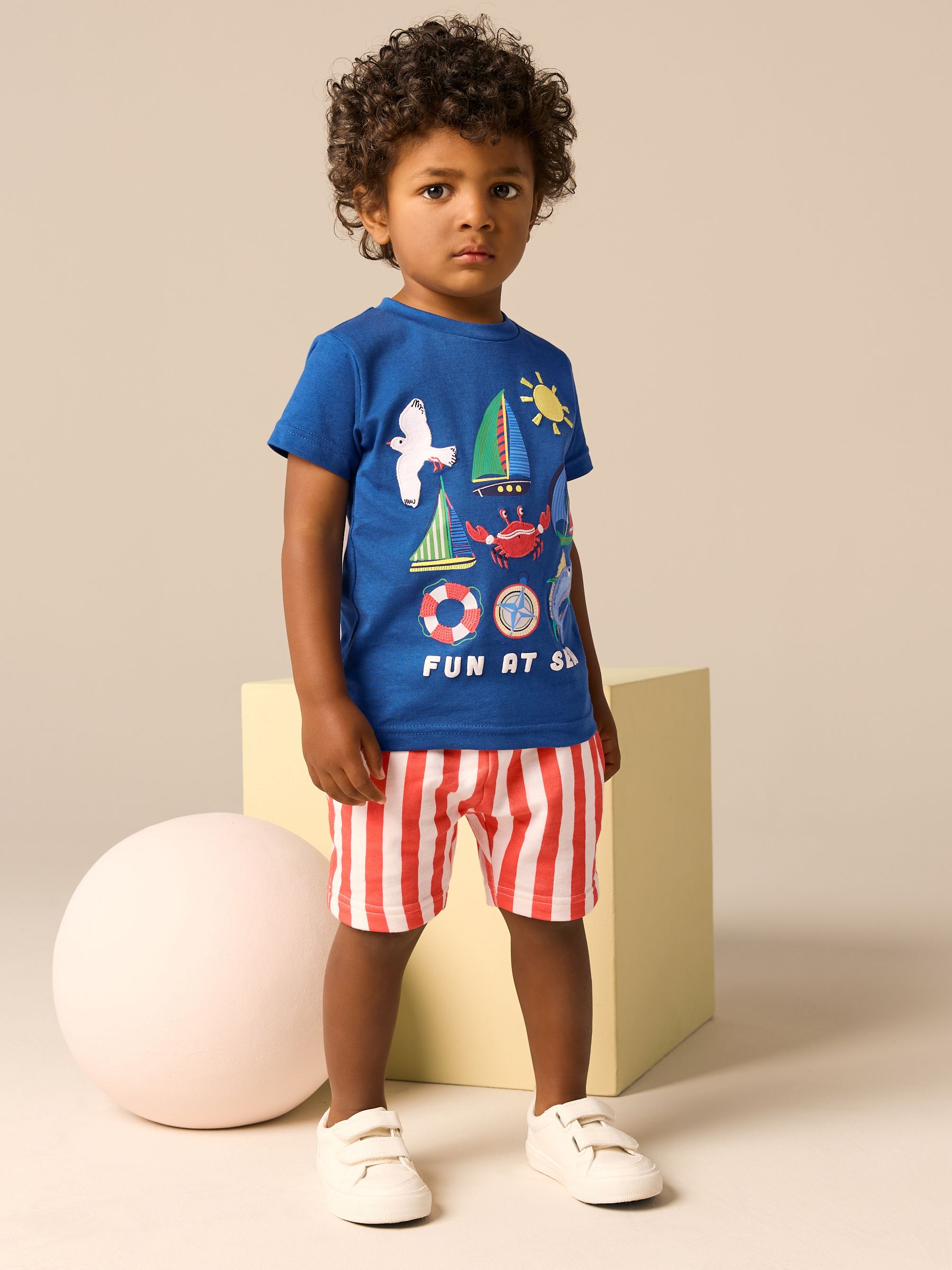 Buy Blue Short Sleeve T-Shirt & Pattern Shorts Set (3mths-7yrs) from ...