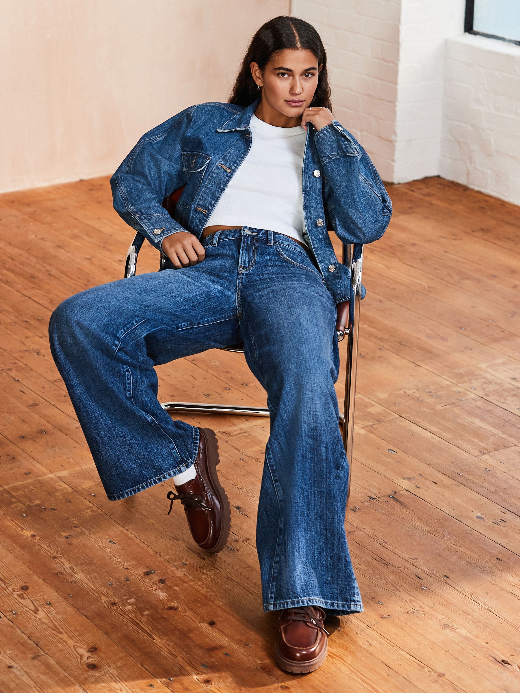 Buy Dark Blue Superwide Leg 100% Cotton Jeans from the Next UK online shop