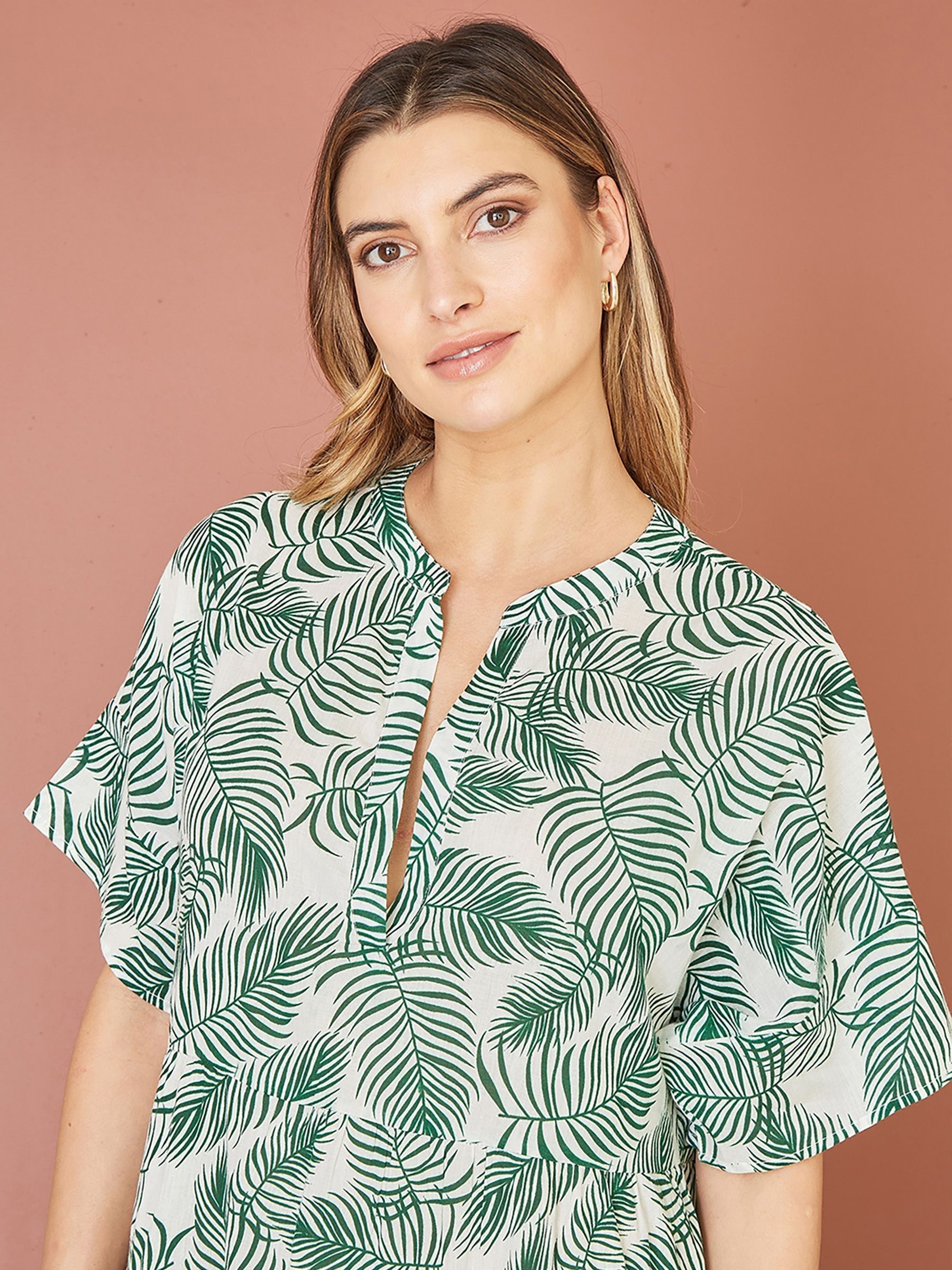 Buy Yumi Green 100% Cotton Palm Print Tiered Tunic Dress from the Next ...