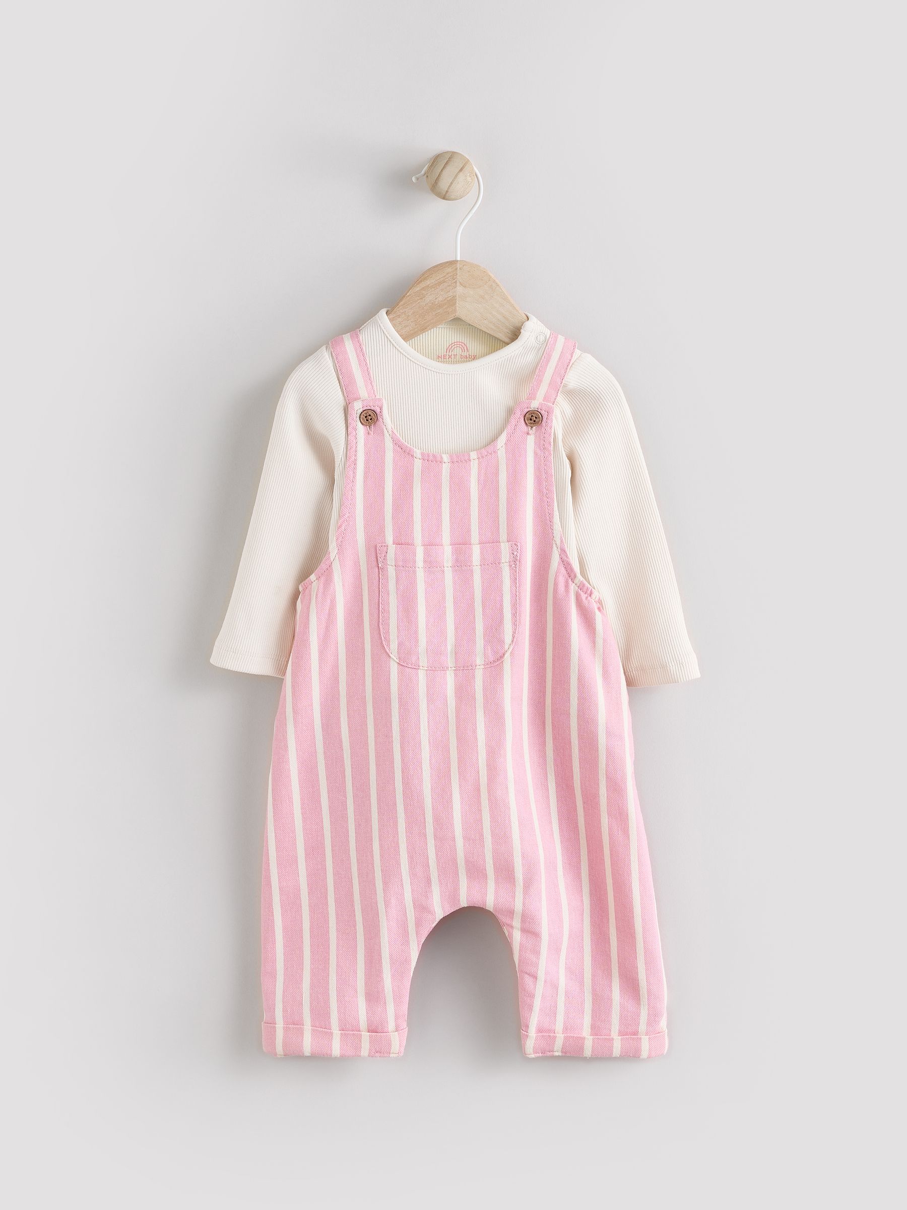 Buy Pink Stripe Long Sleeve Baby Bodysuit & Dungarees Set (0mths-2yrs ...