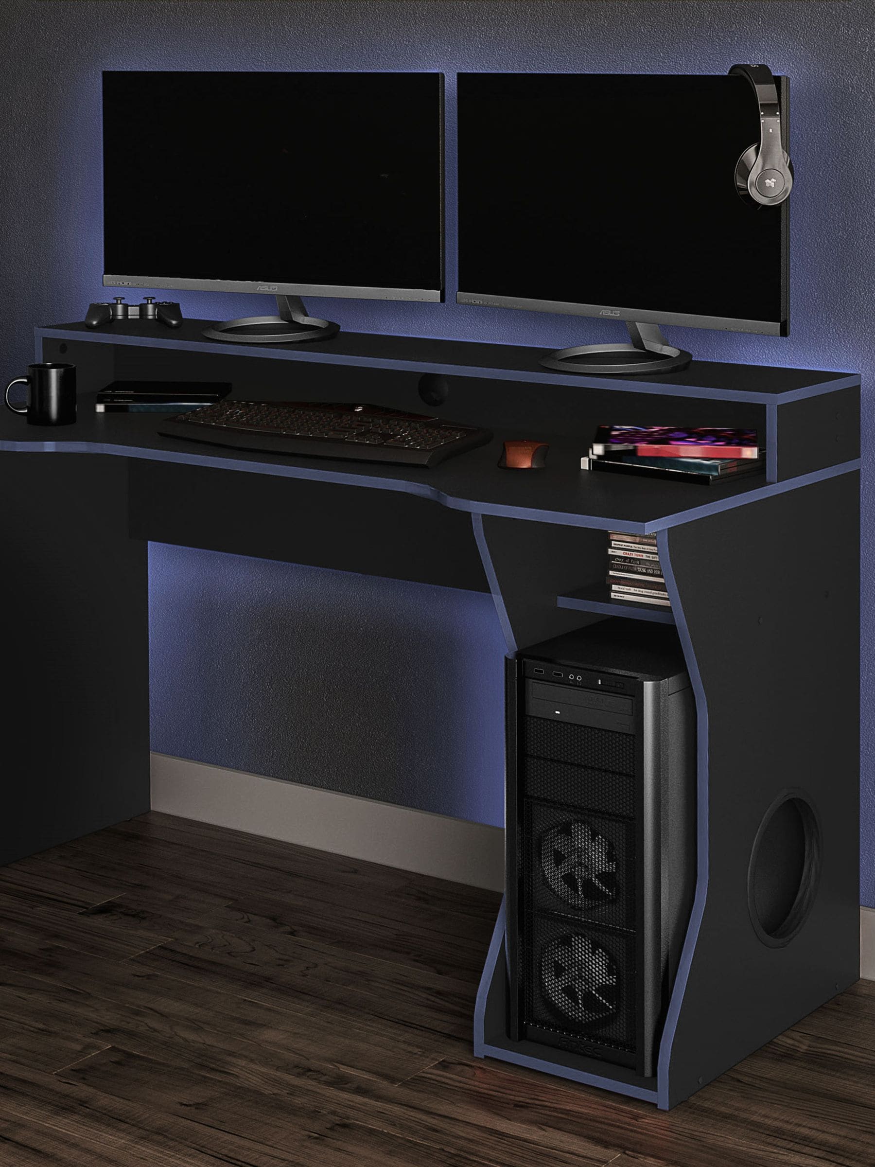 Buy Birlea Black Blue Enzo Gaming Computer Desk from the Next UK online shop