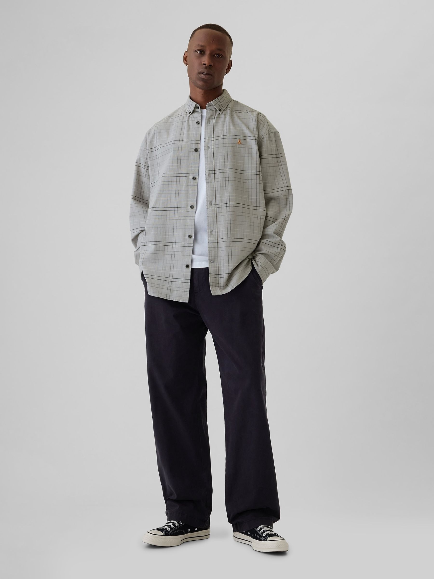 Buy Gap Light Grey Check Bear Long Sleeve Oxford Shirt from the Next UK ...