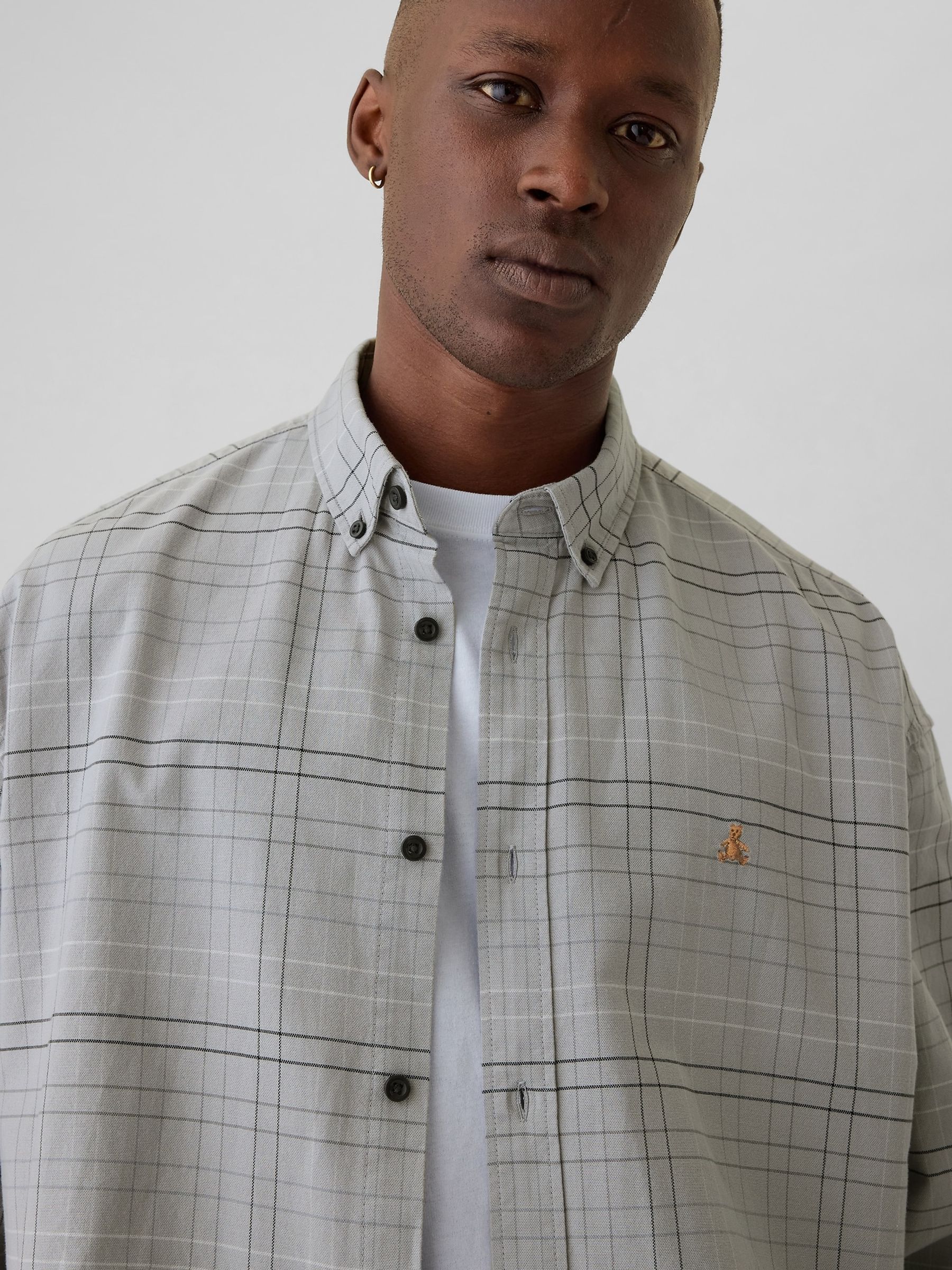 Buy Gap Light Grey Check Bear Long Sleeve Oxford Shirt from the Next UK ...