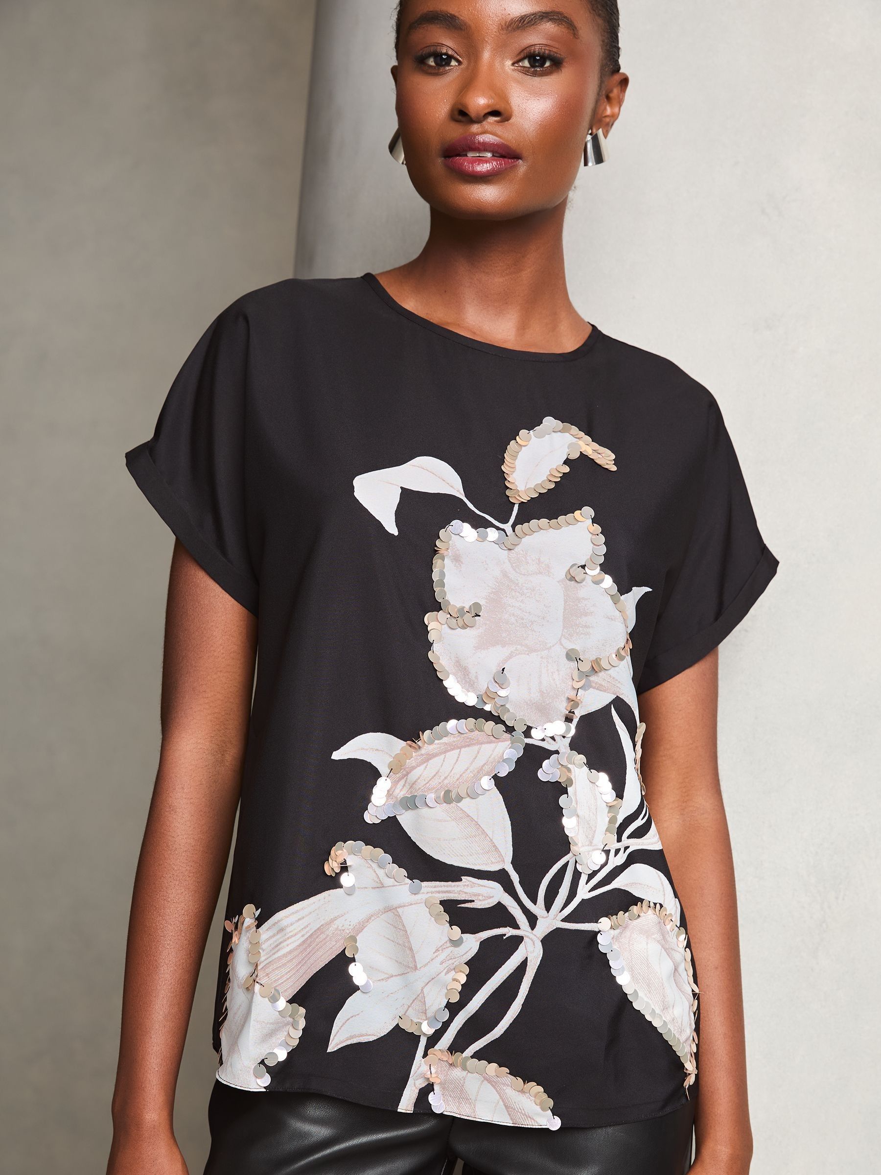 Buy Lipsy Black Sequin Embellished Short Sleeve Top from the Next UK ...