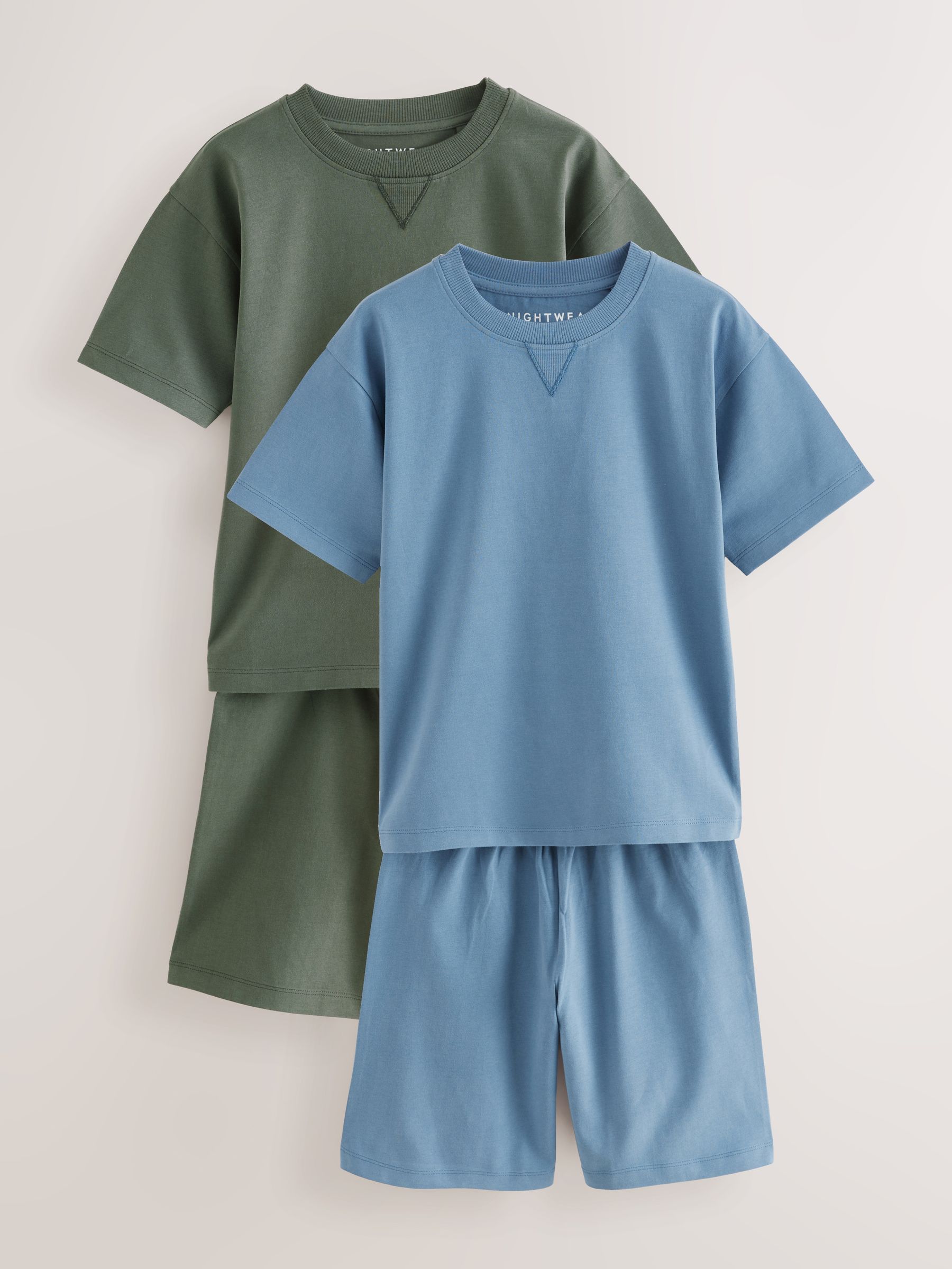 Buy Navy/Grey Plain - 100% Cotton Short Pyjamas 2 Pack (3-16yrs) from ...