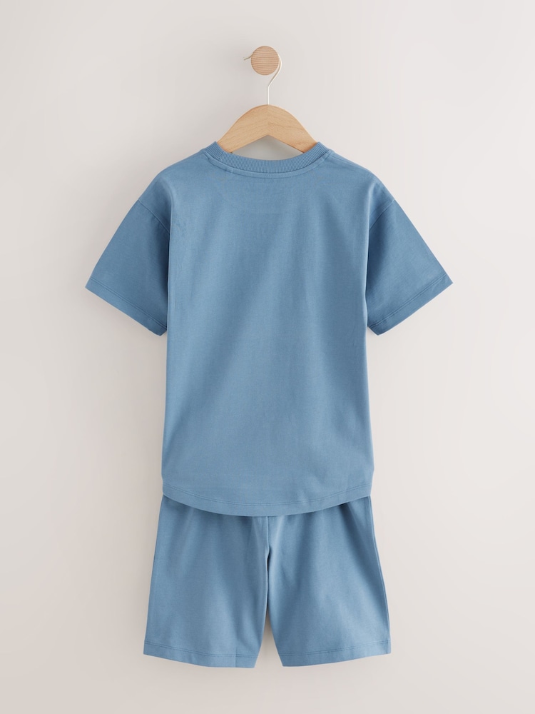 Buy Navy/Grey Plain 100% Cotton Short Pyjamas 2 Pack (3-16yrs) from ...