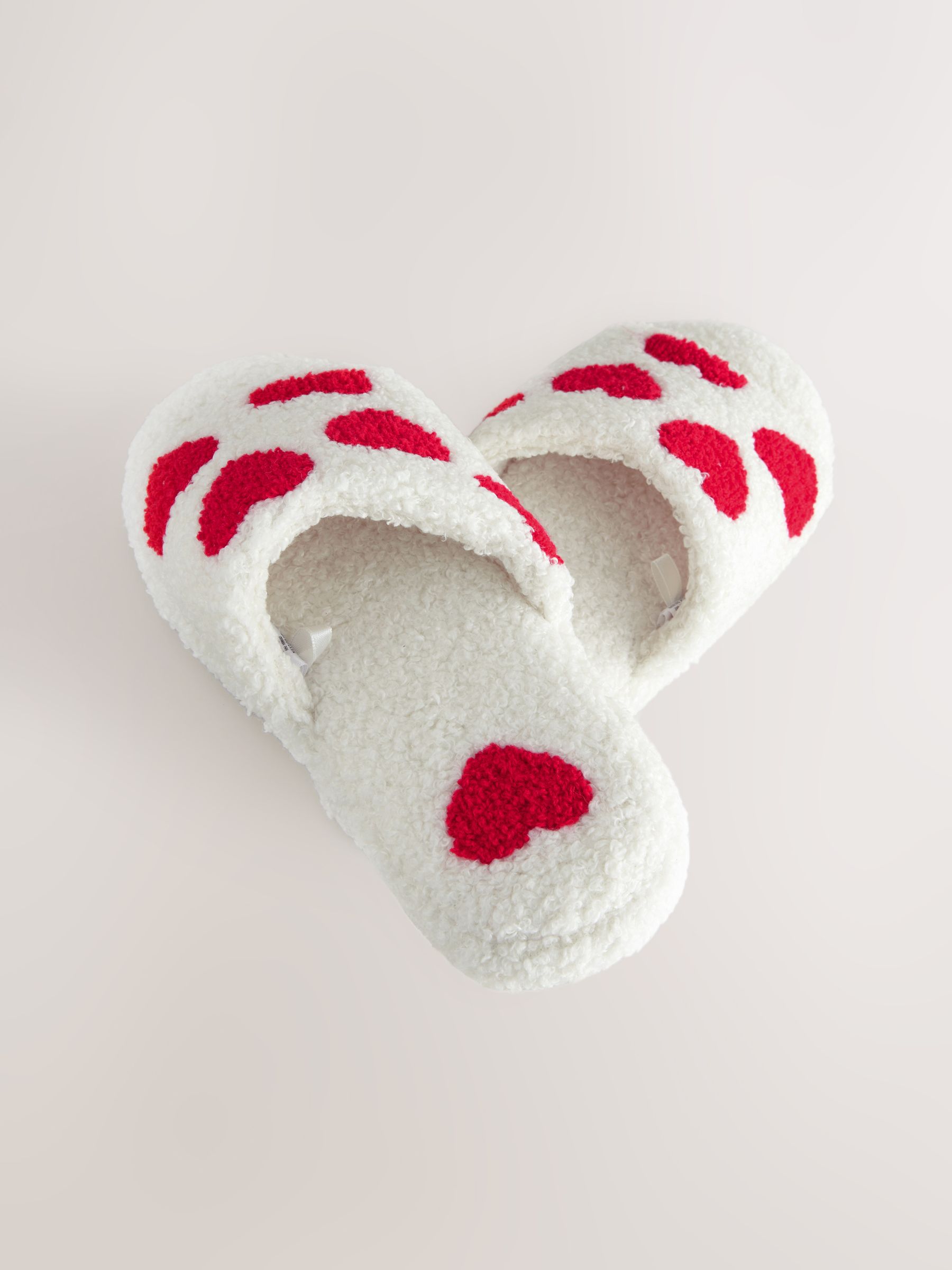 Buy Ecru Heart Borg Sliders Slippers from the Next UK online shop