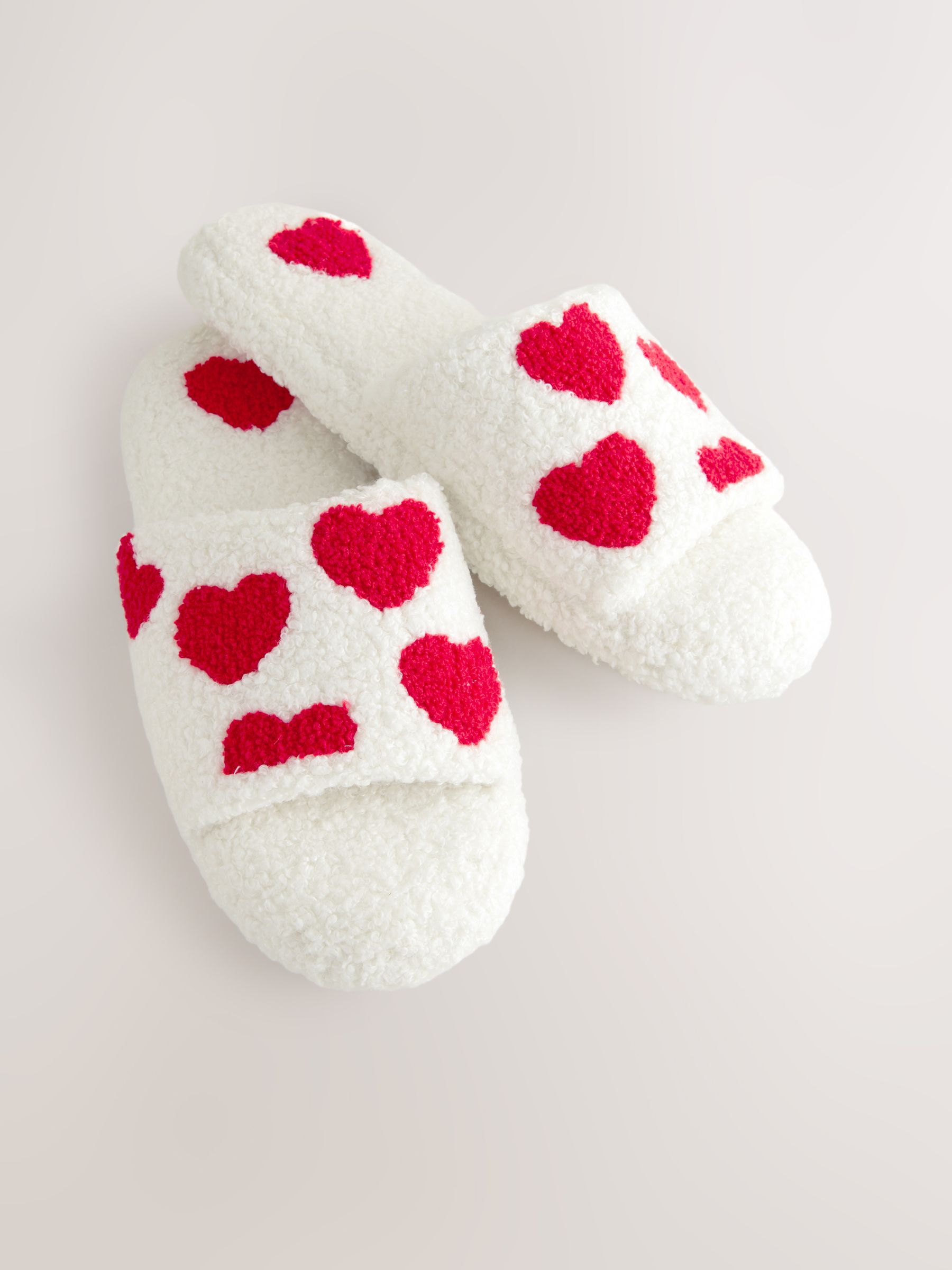 Buy Ecru Heart Borg Sliders Slippers from the Next UK online shop