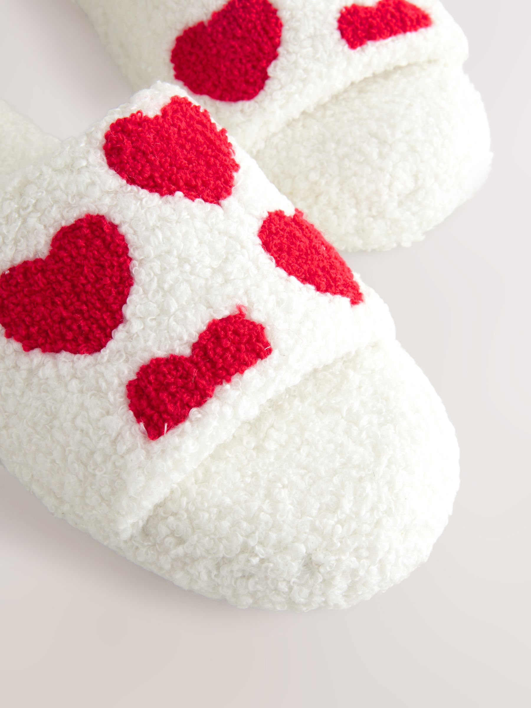 Buy Ecru Heart Borg Sliders Slippers from the Next UK online shop