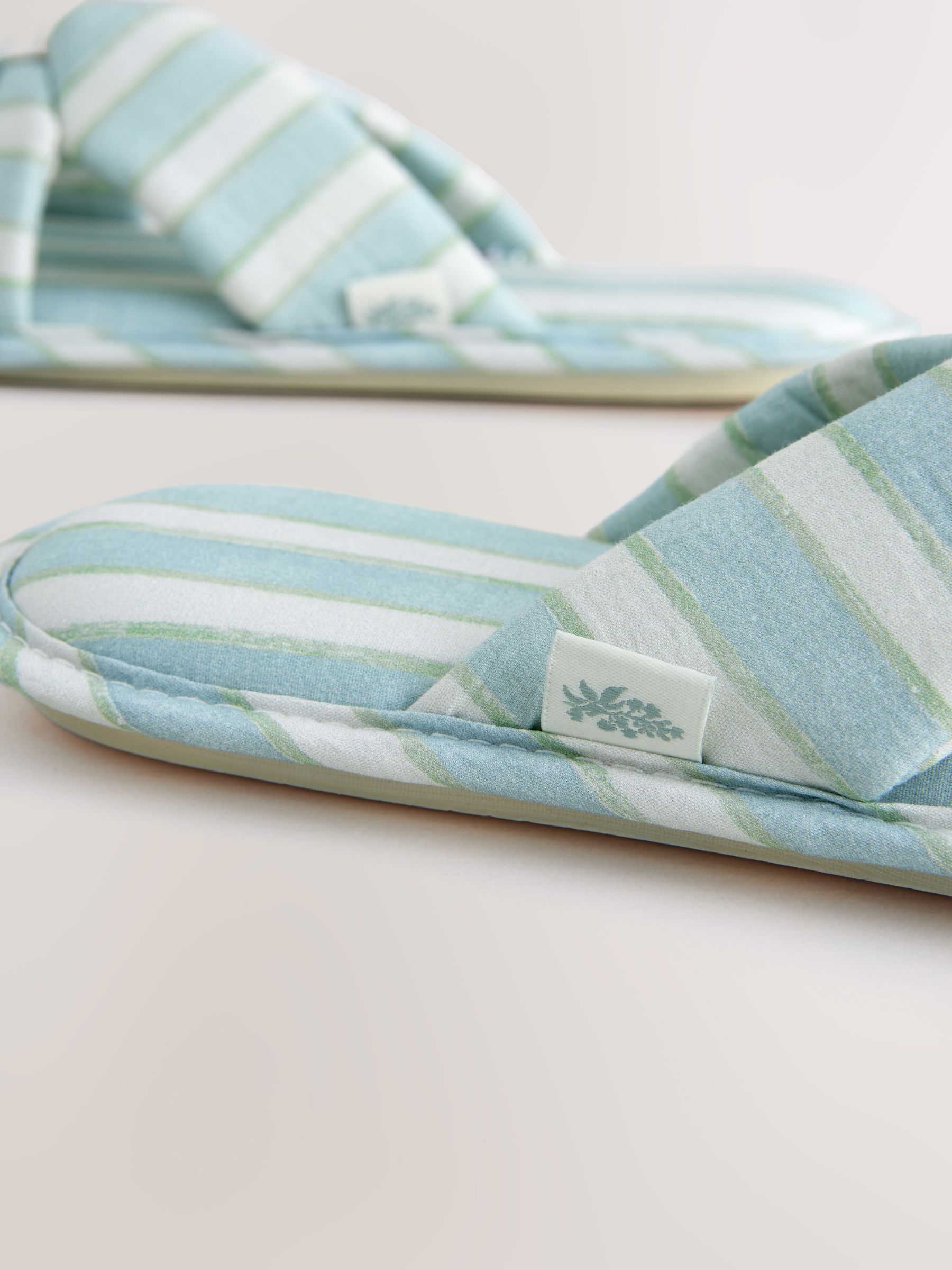 Buy Laura Ashley Blue Stripe Bow Mule Slippers from the Next UK online shop