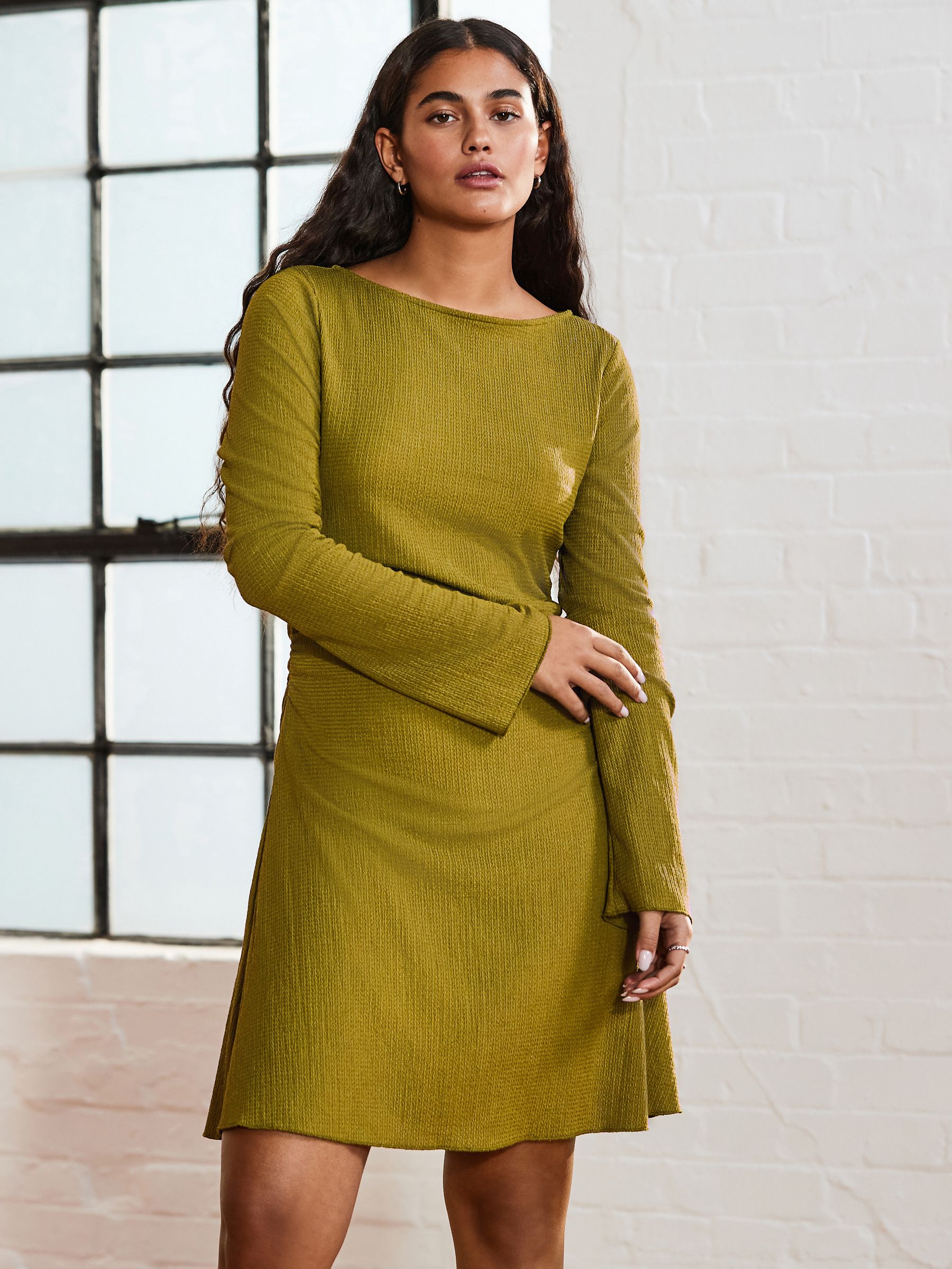 Buy Olive Green Long Sleeves Ruched Mini Dress from the Next UK online shop