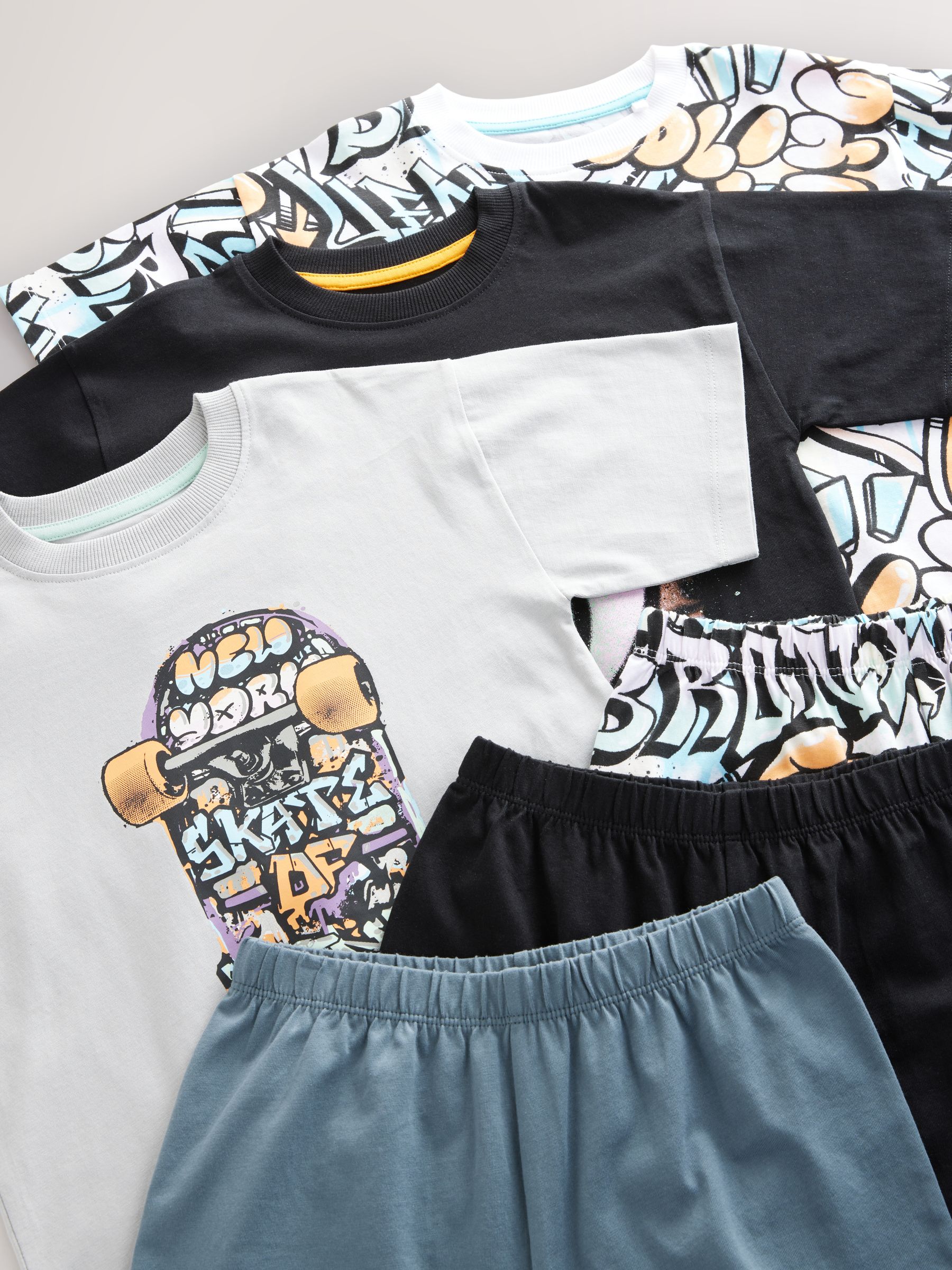 Buy Black/Grey/Orange Graffiti Short Pyjamas 3 Pack (3-16yrs) from the ...