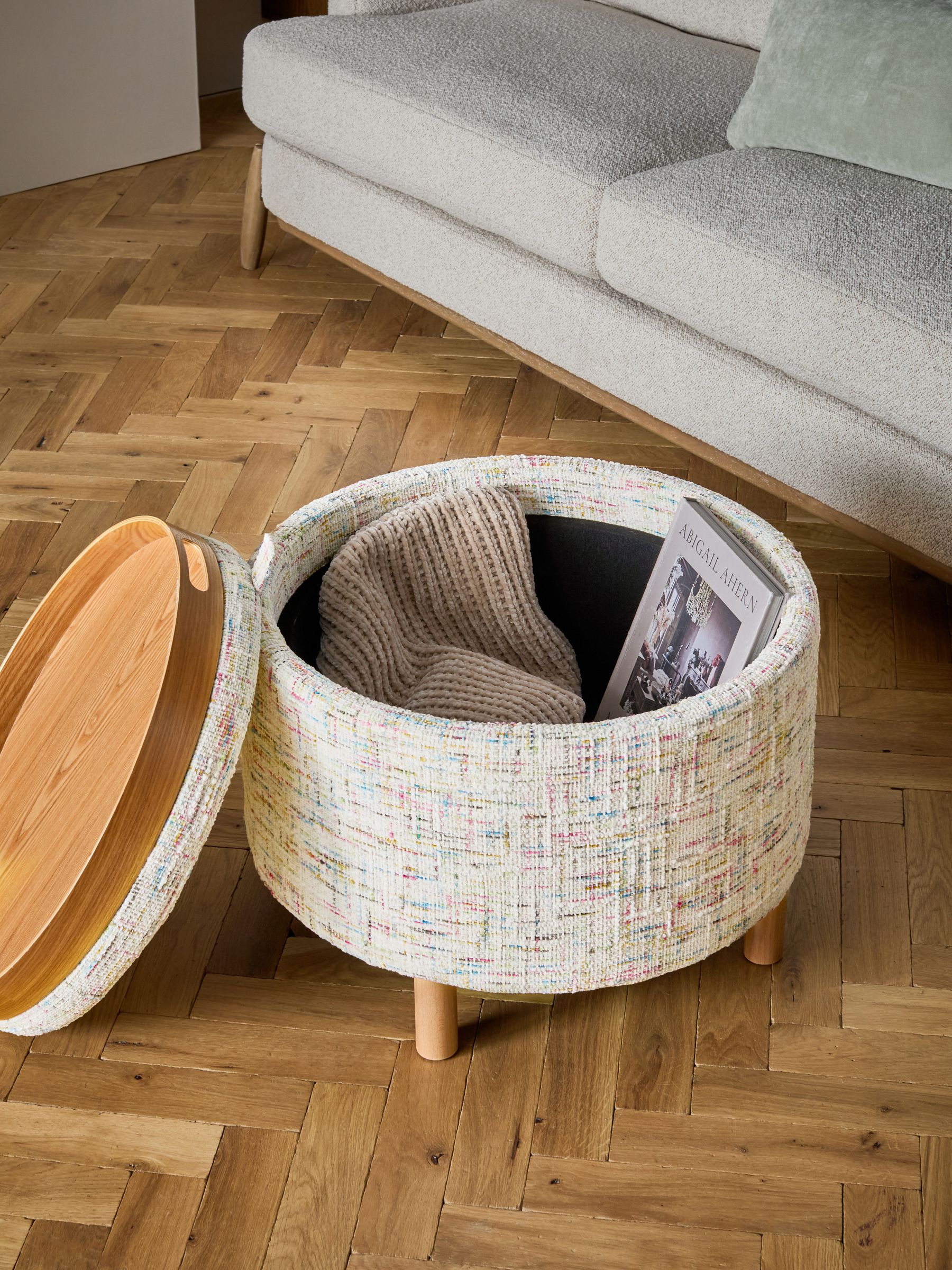 Buy Multi Coloured Chenille Natural Ashton Upholstered Storage Stool ...