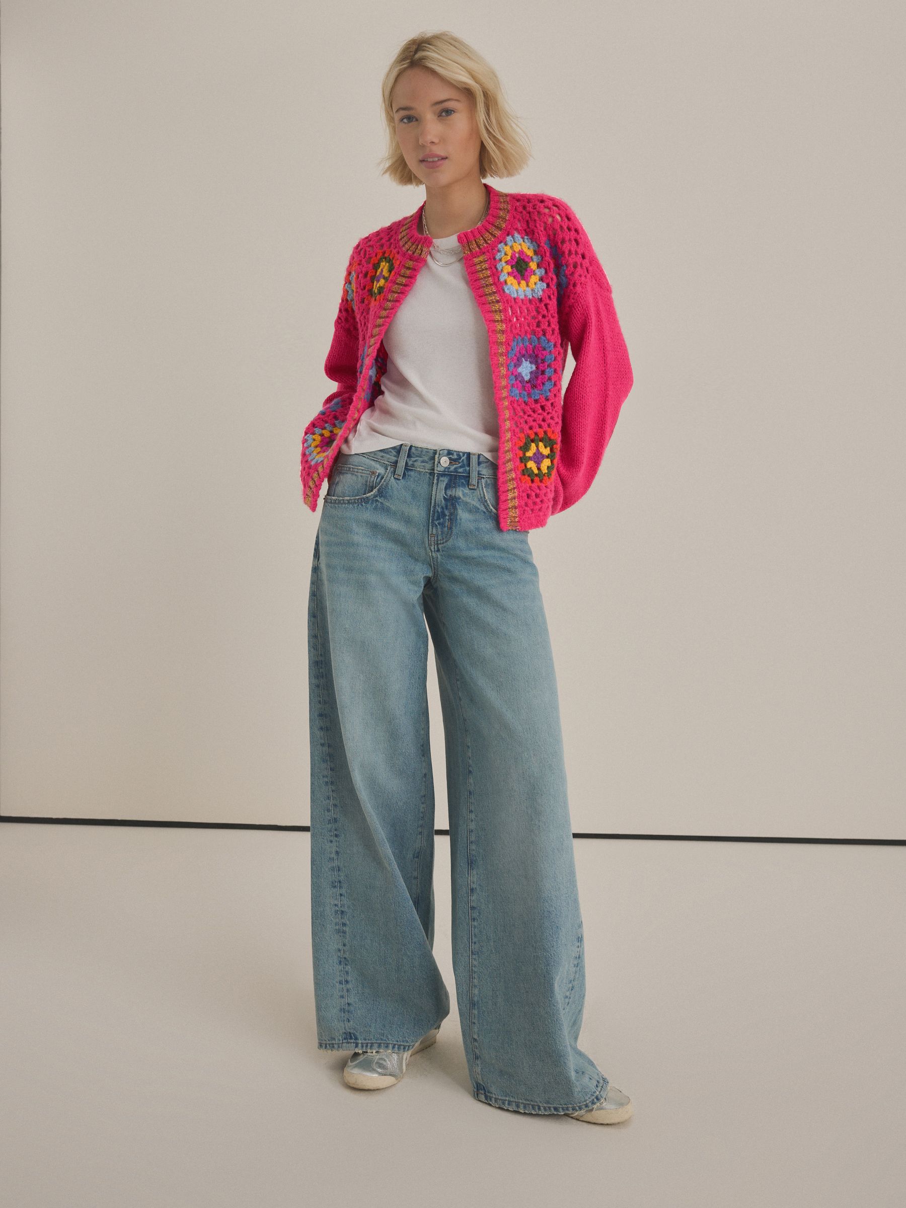 Buy Pink Hand Crochet Long Sleeve Crew Neck Cardigan from the Next UK ...