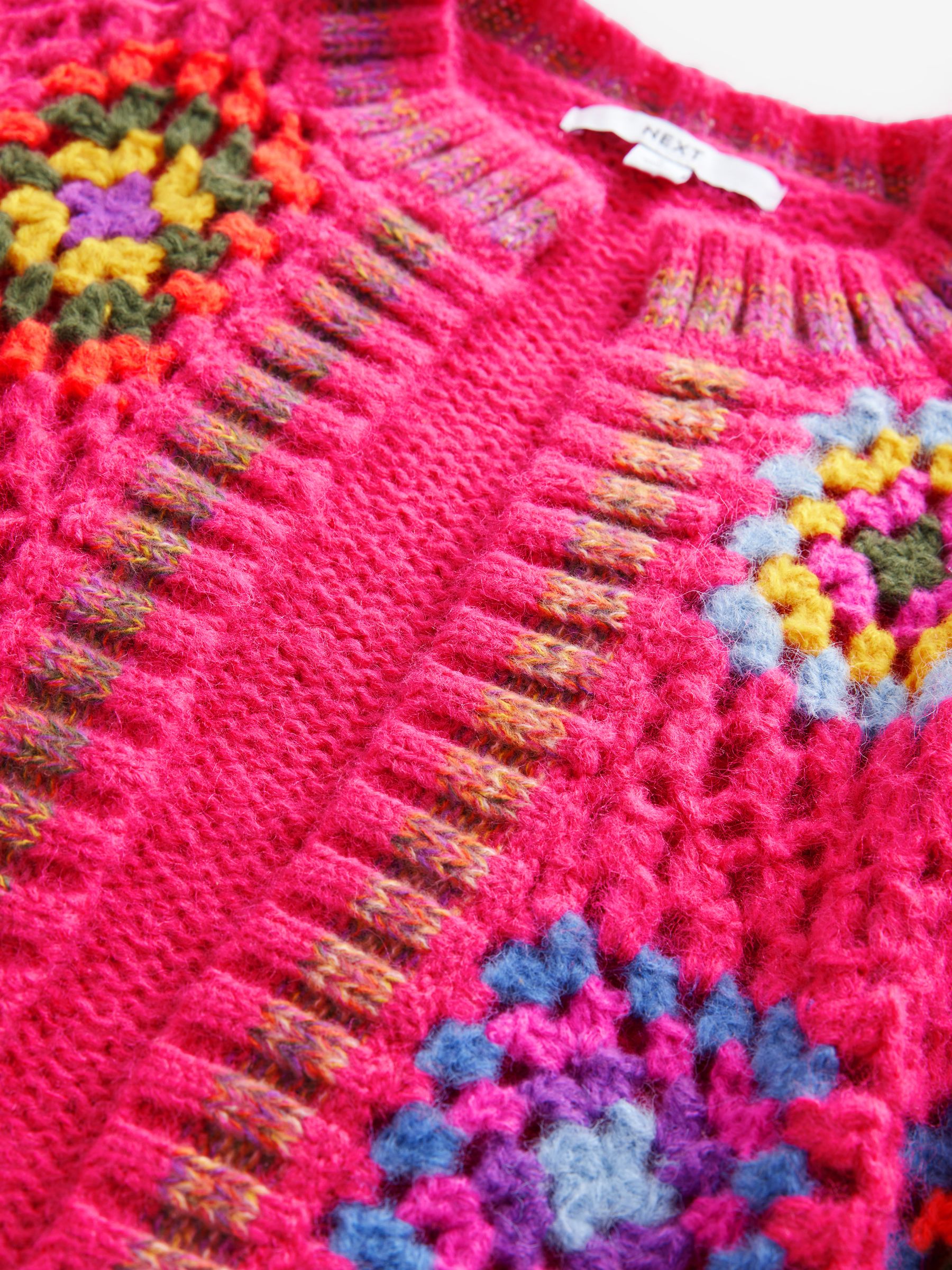 Buy Pink Hand Crochet Long Sleeve Crew Neck Cardigan from the Next UK ...