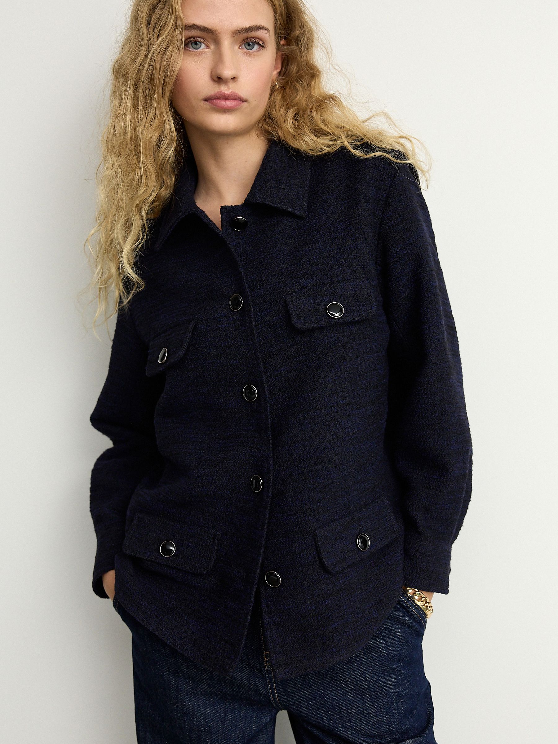 Buy Navy Boucle Button Up Shacket from the Next UK online shop