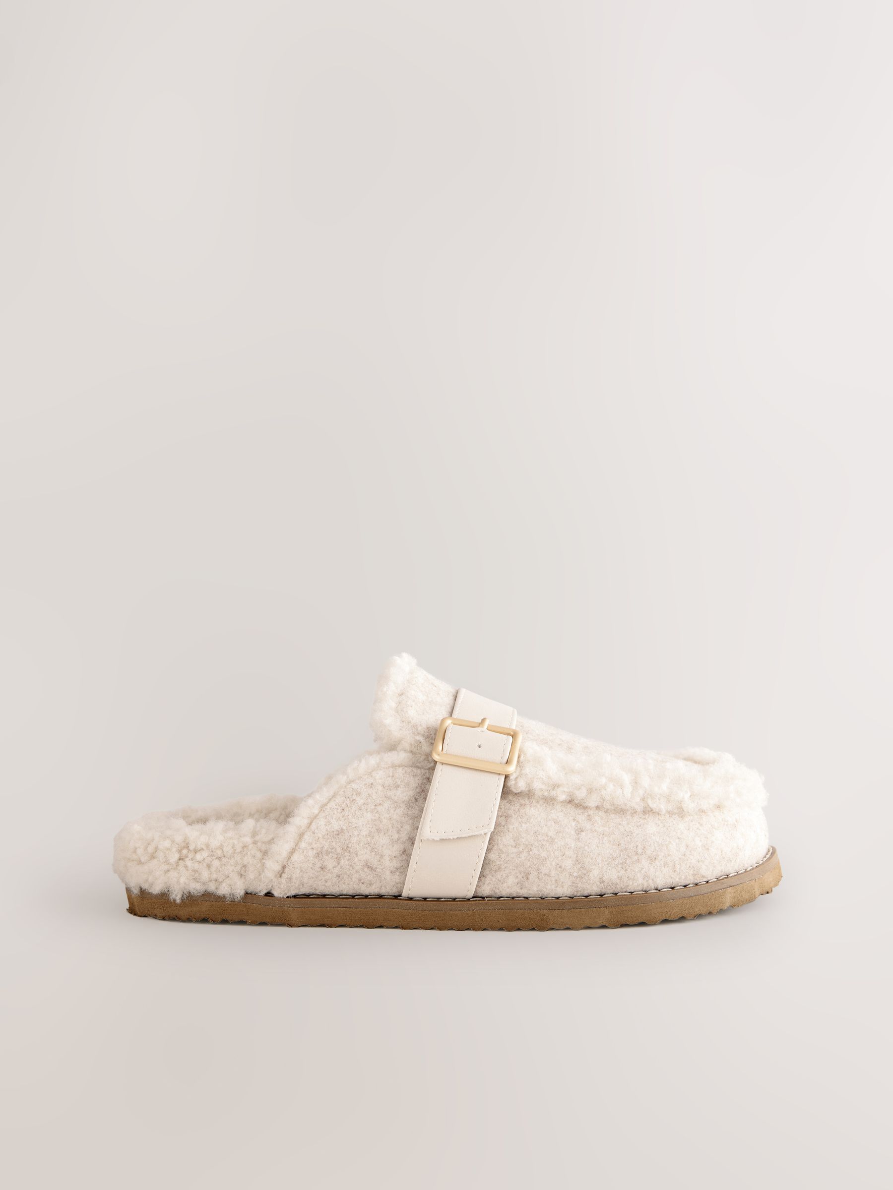 Buy Oatmeal Borg Buckle Mule Slippers from the Next UK online shop