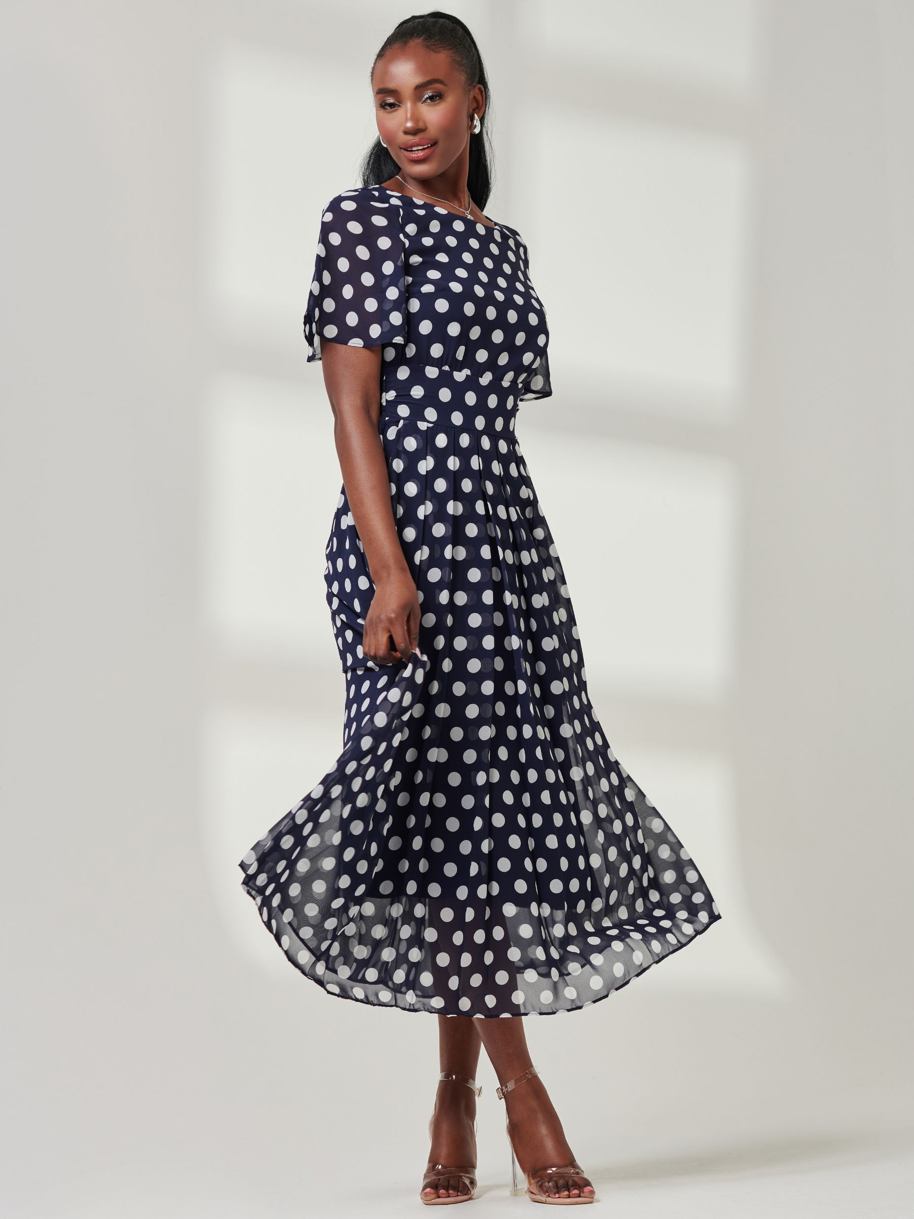 Buy Jolie Moi Blue Spotted Chiffon Fit & Flare Midi Dress from the Next ...
