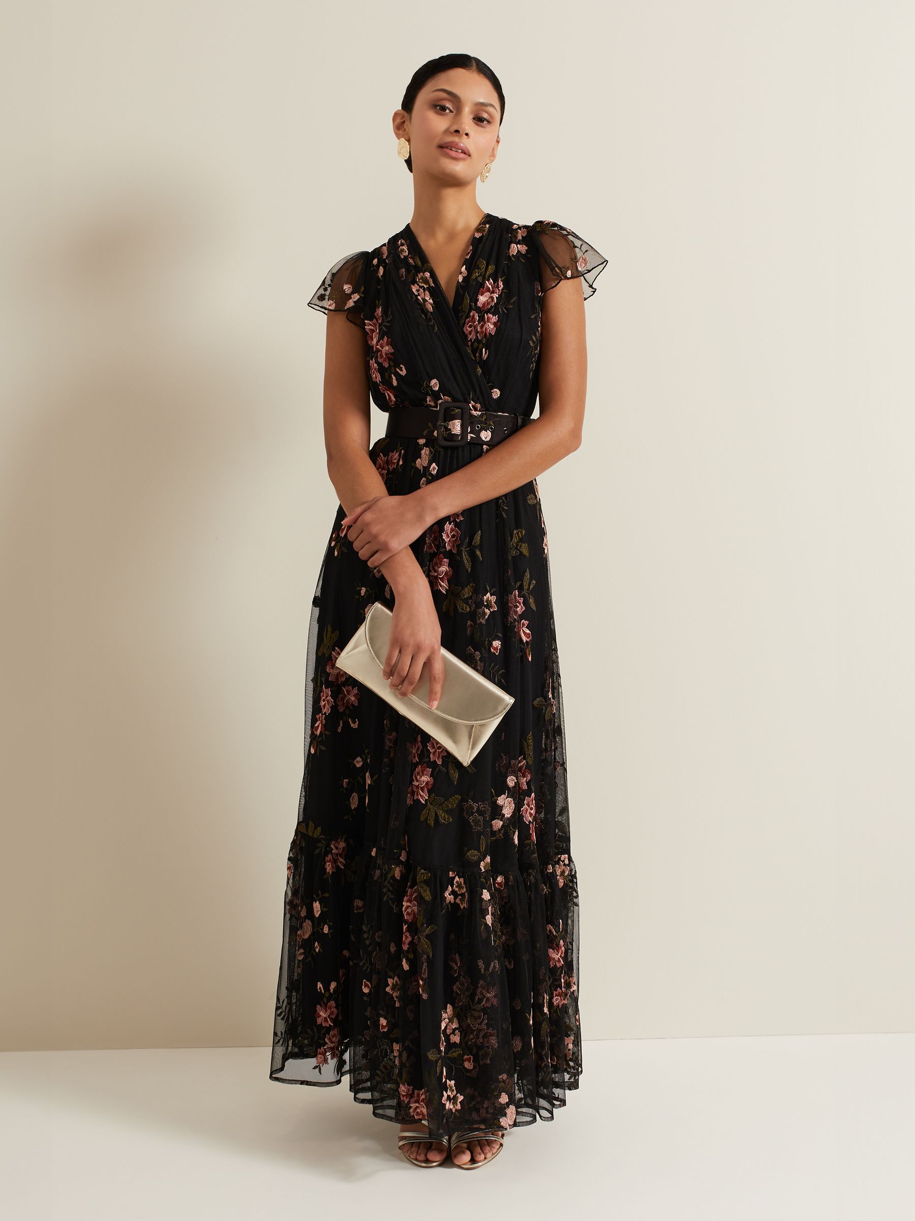 Buy Phase Eight Black Tamera Mesh Embroidered Maxi Dress from Next Ireland