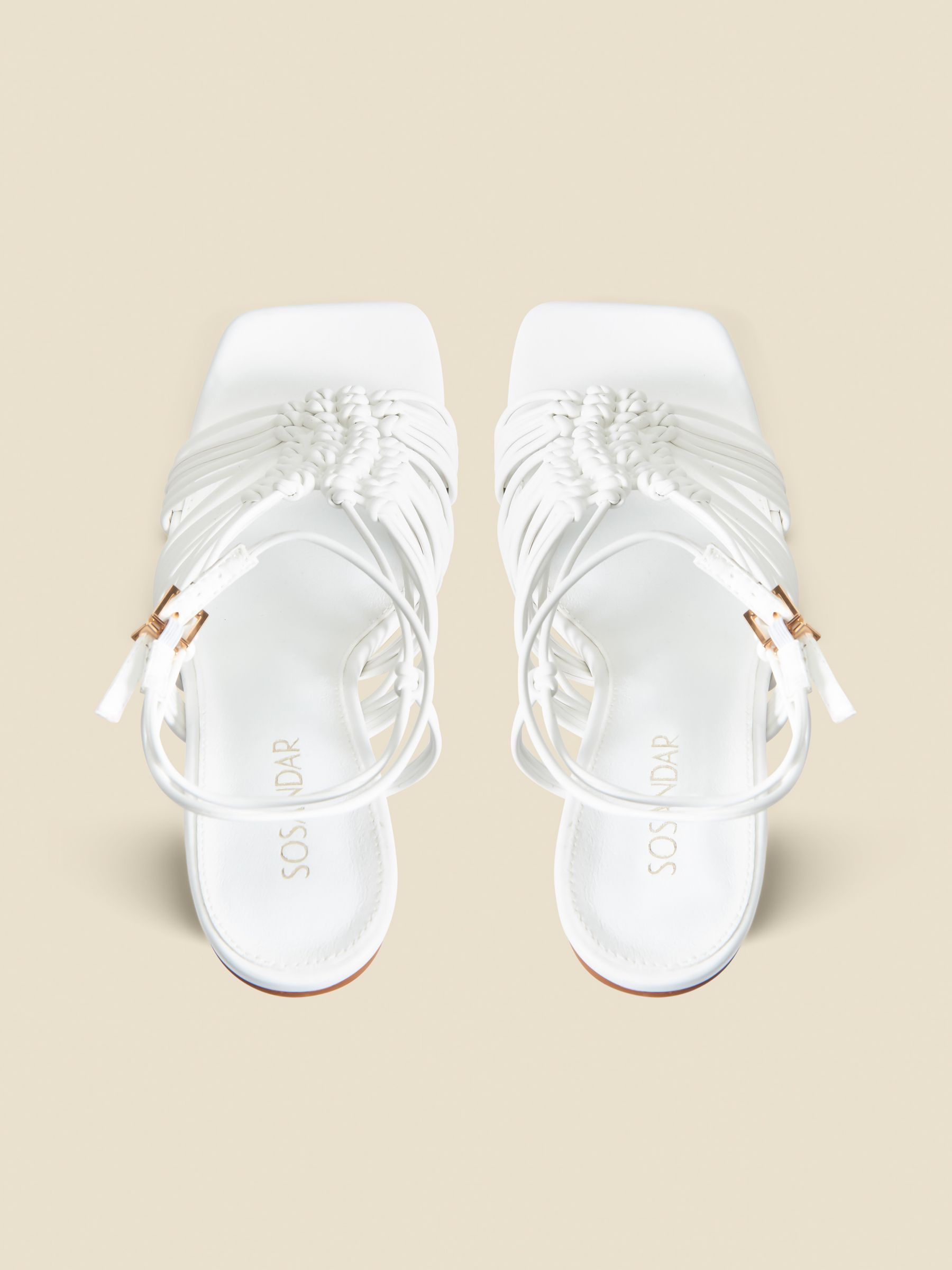 Buy Sosandar White Gladiator Square Toe Block Heel Sandals from the ...