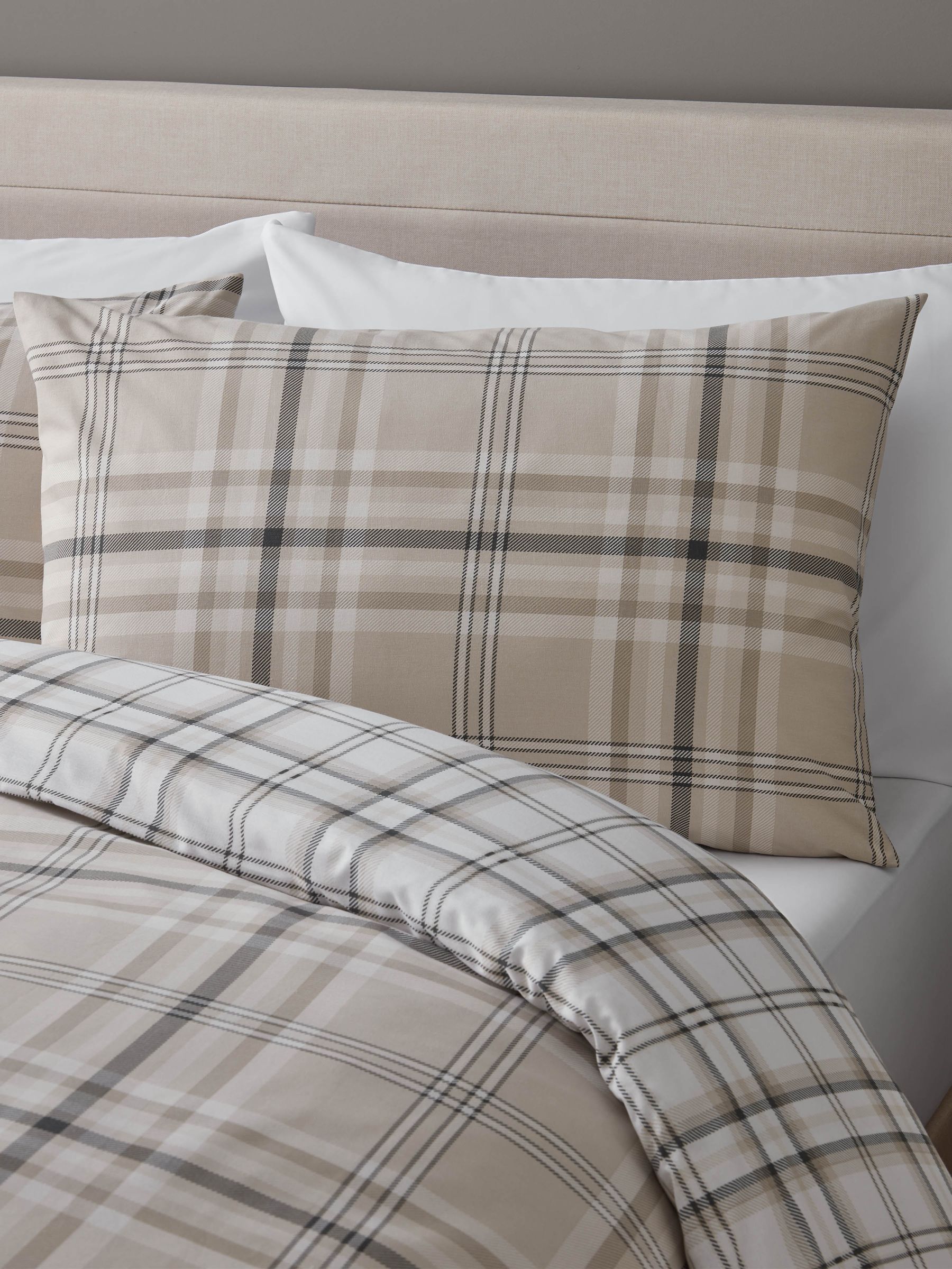 Buy Catherine Lansfield Natural Kelso Check Reversible Duvet Cover Set ...