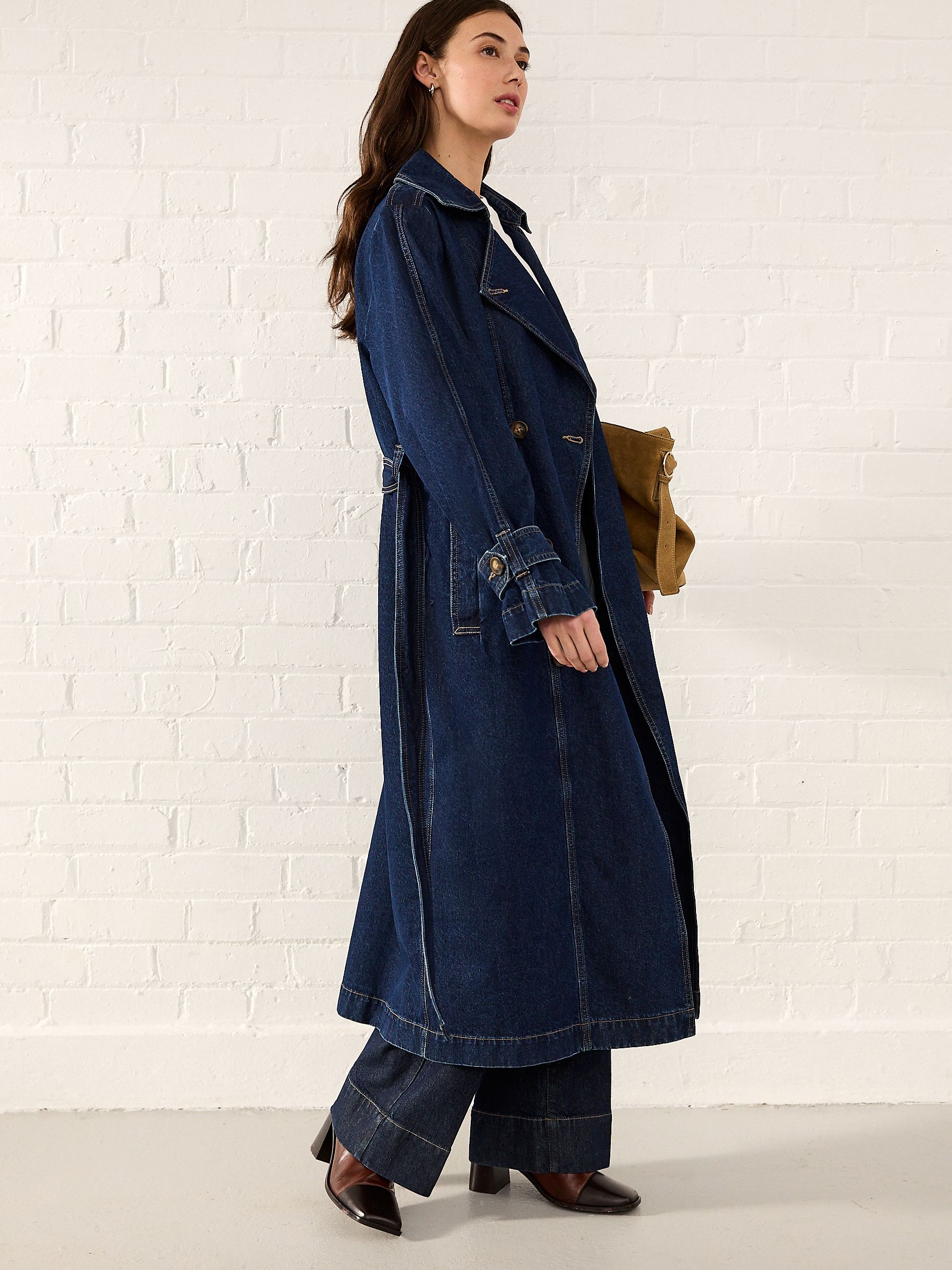 Buy Denim Rinse Denim Double Breasted 100% Cotton Trench Coat from the ...