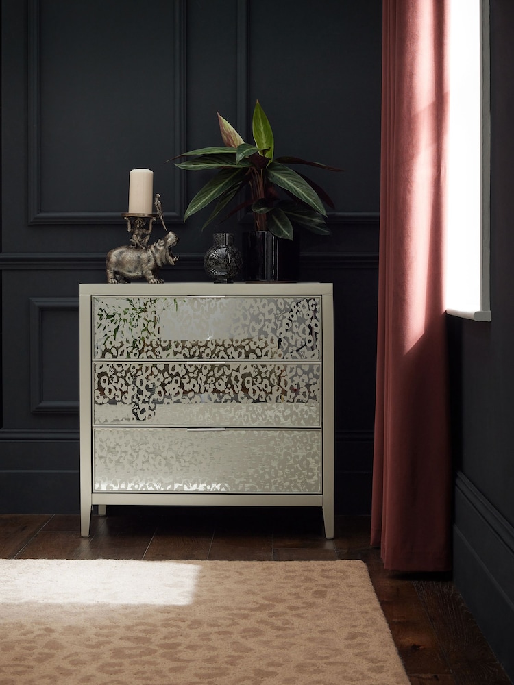 Buy Silver Cora Leopard Print Glass 3 Drawer Chest of Drawers from the ...