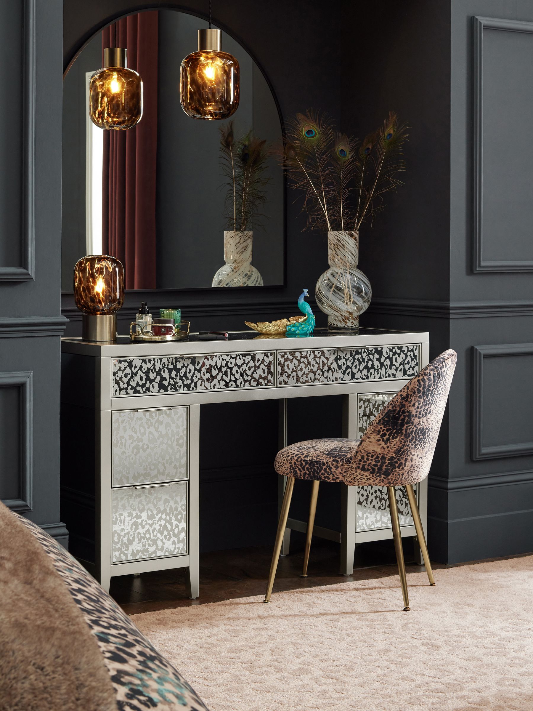 Buy Silver Cora Leopard Print Glass Console Dressing Table from the ...