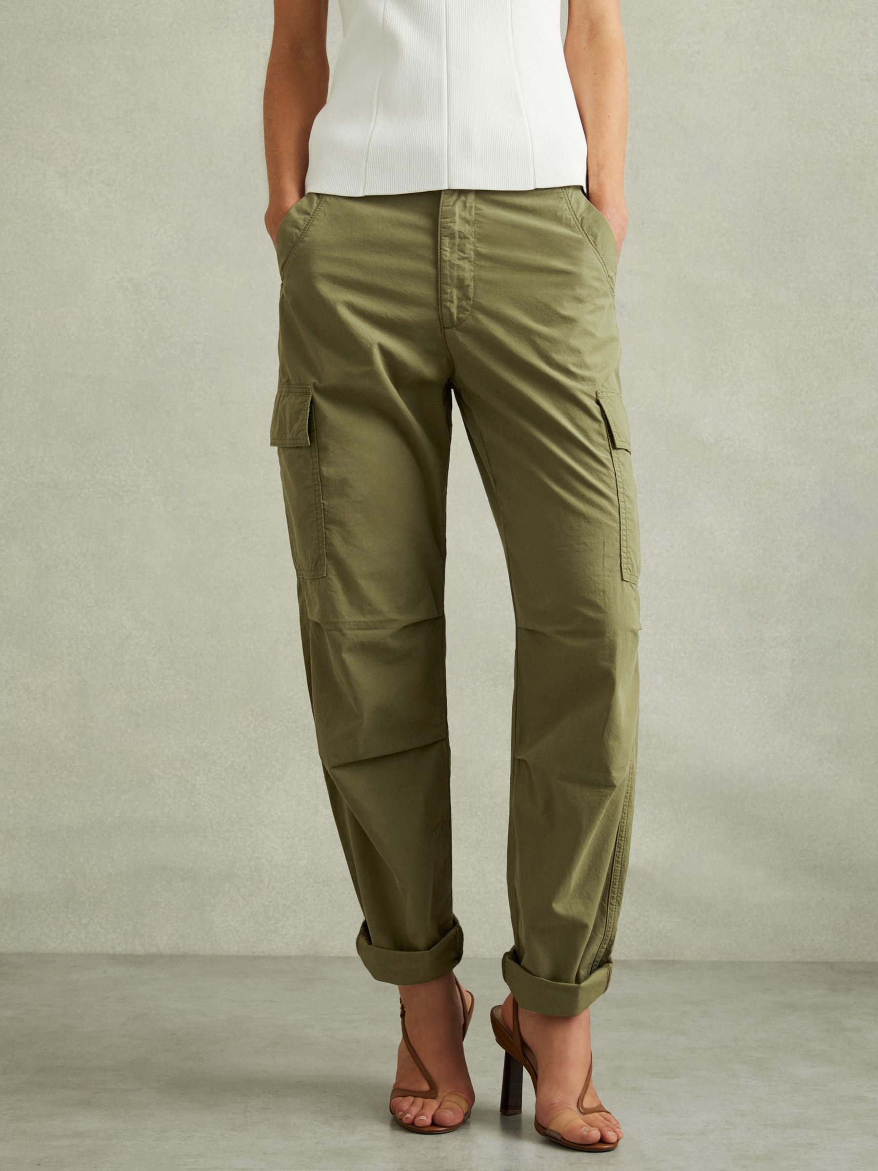 Buy Reiss Khaki Alessio Tapered Drawstring Cotton Combat Trousers from ...