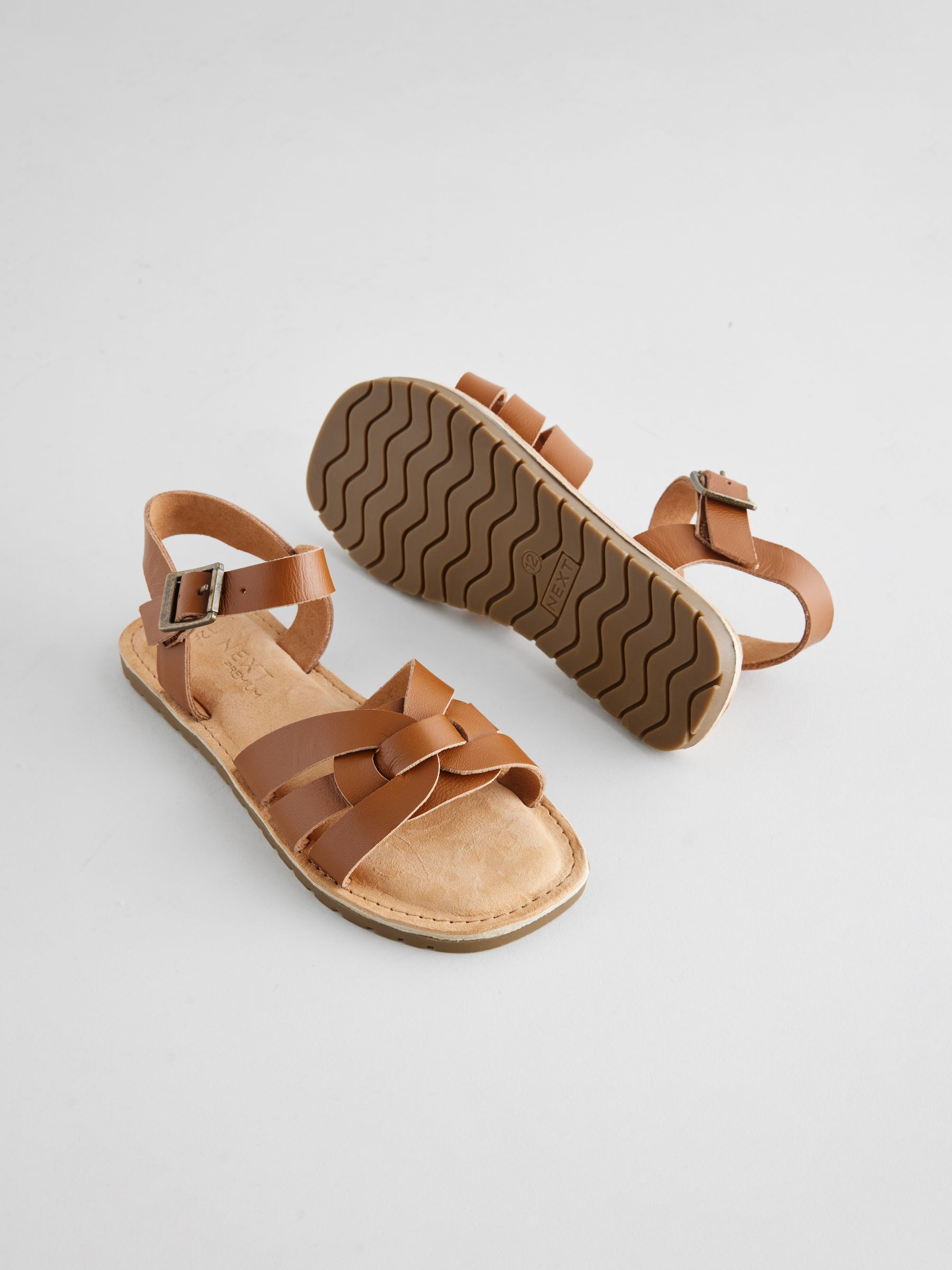 Buy Tan Brown Standard Fit (F) Leather Woven Sandals from the Next UK ...