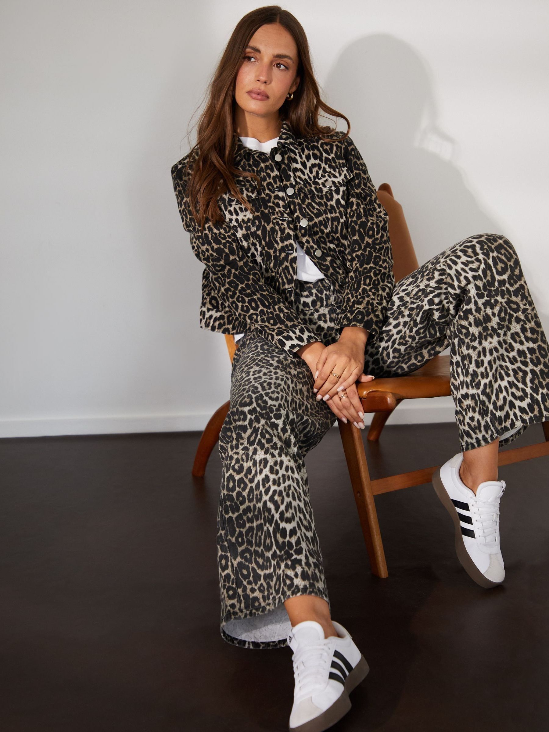 Buy Threadbare Brown Leopard Print Wide Leg 100% Cotton Jeans from Next ...