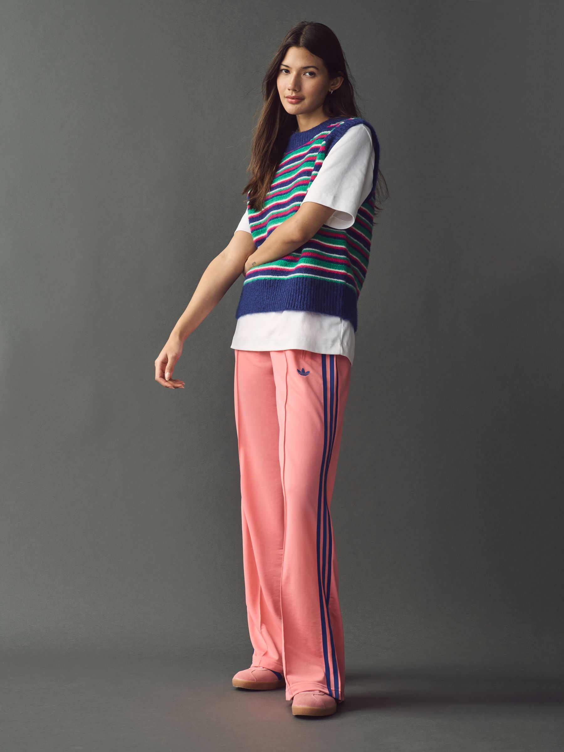 Buy adidas Pink Loose Firebird 3 Stripe Straight Trackpants from the ...