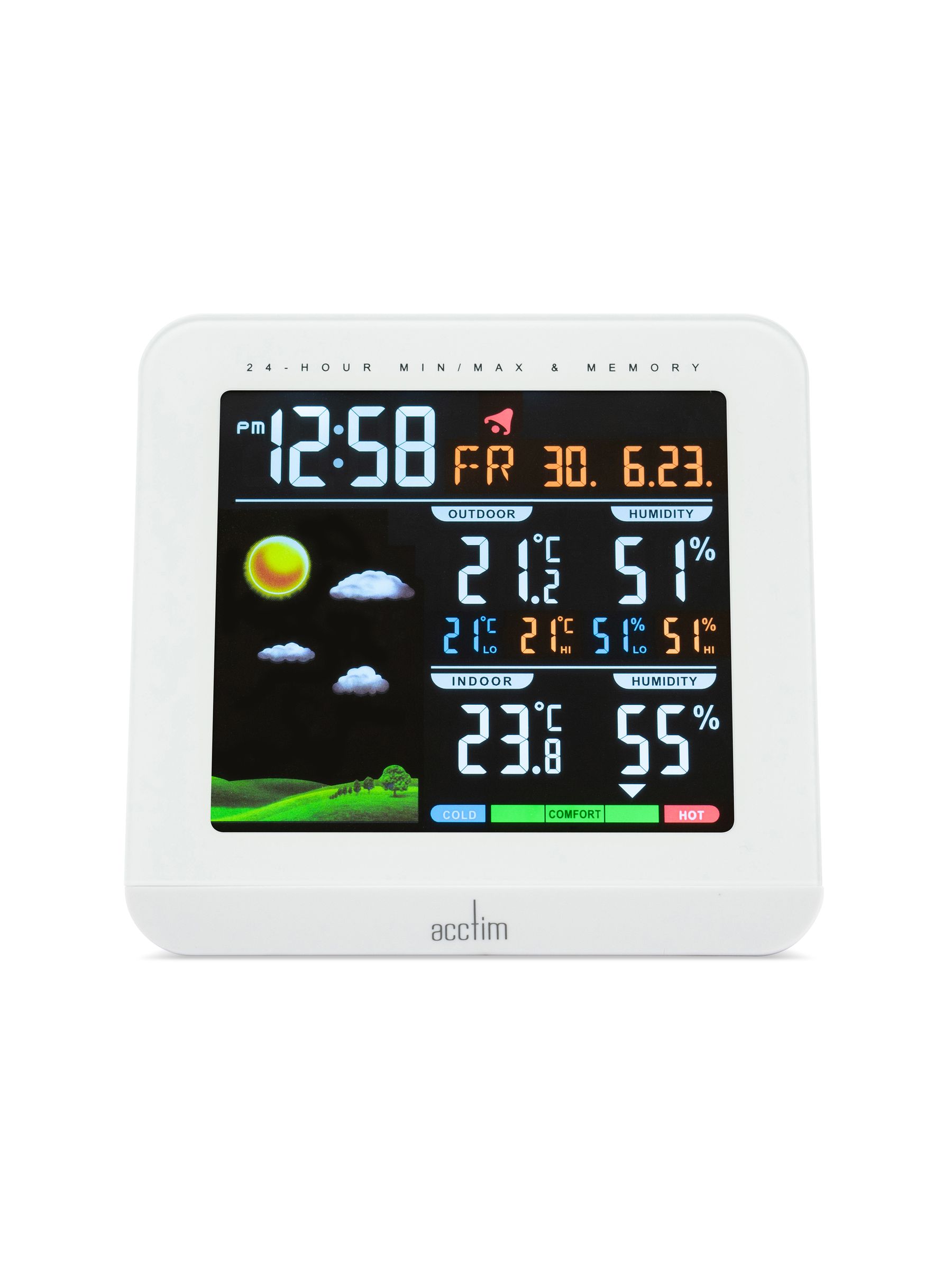Buy Acctim Clocks White Wyndham Colour Weatherstation Alarm Clock from ...