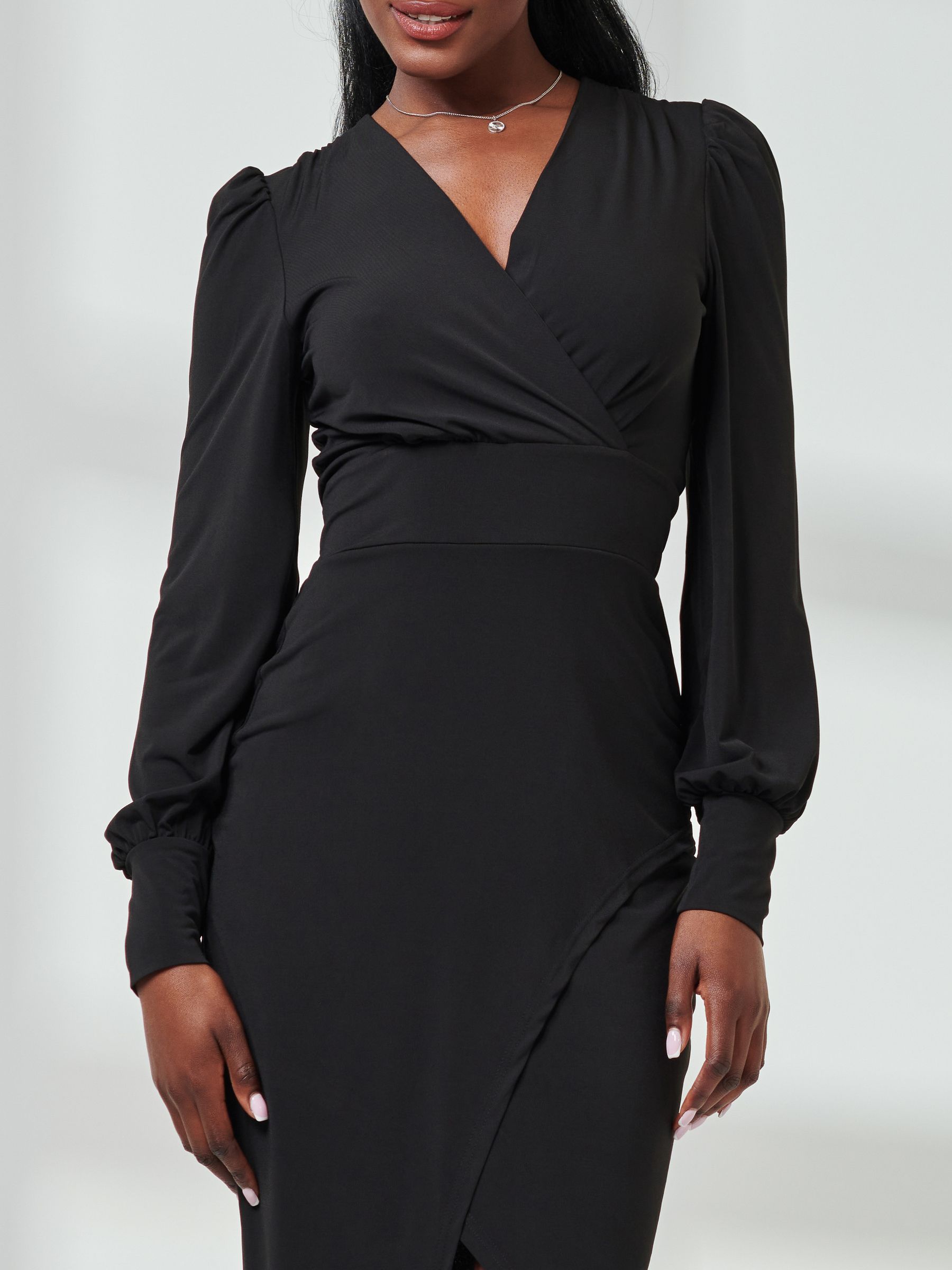 Buy Jolie Moi Black Jersey Wrap Slit Pencil Dress from the Next UK ...