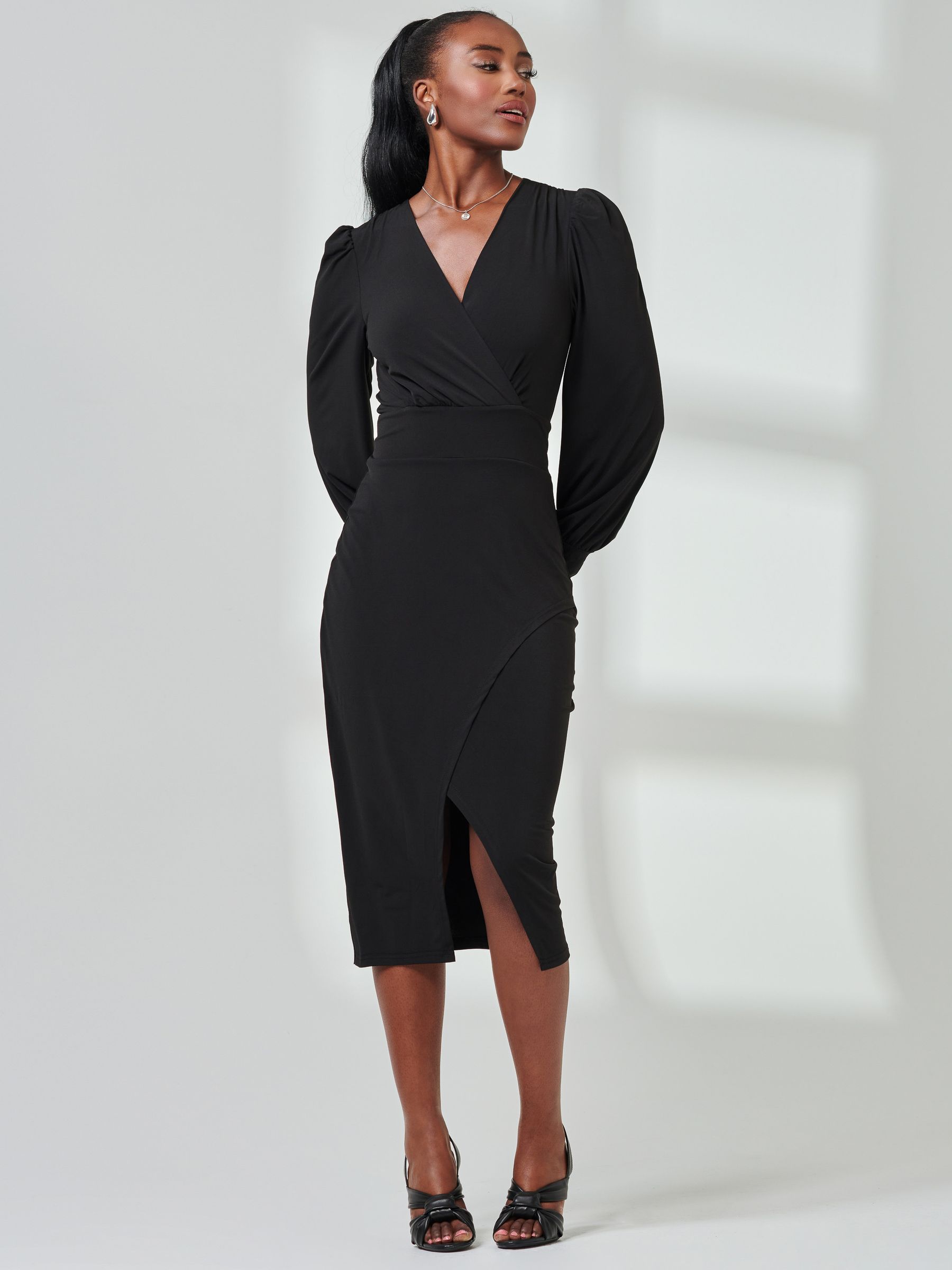 Buy Jolie Moi Black Jersey Wrap Slit Pencil Dress from the Next UK ...