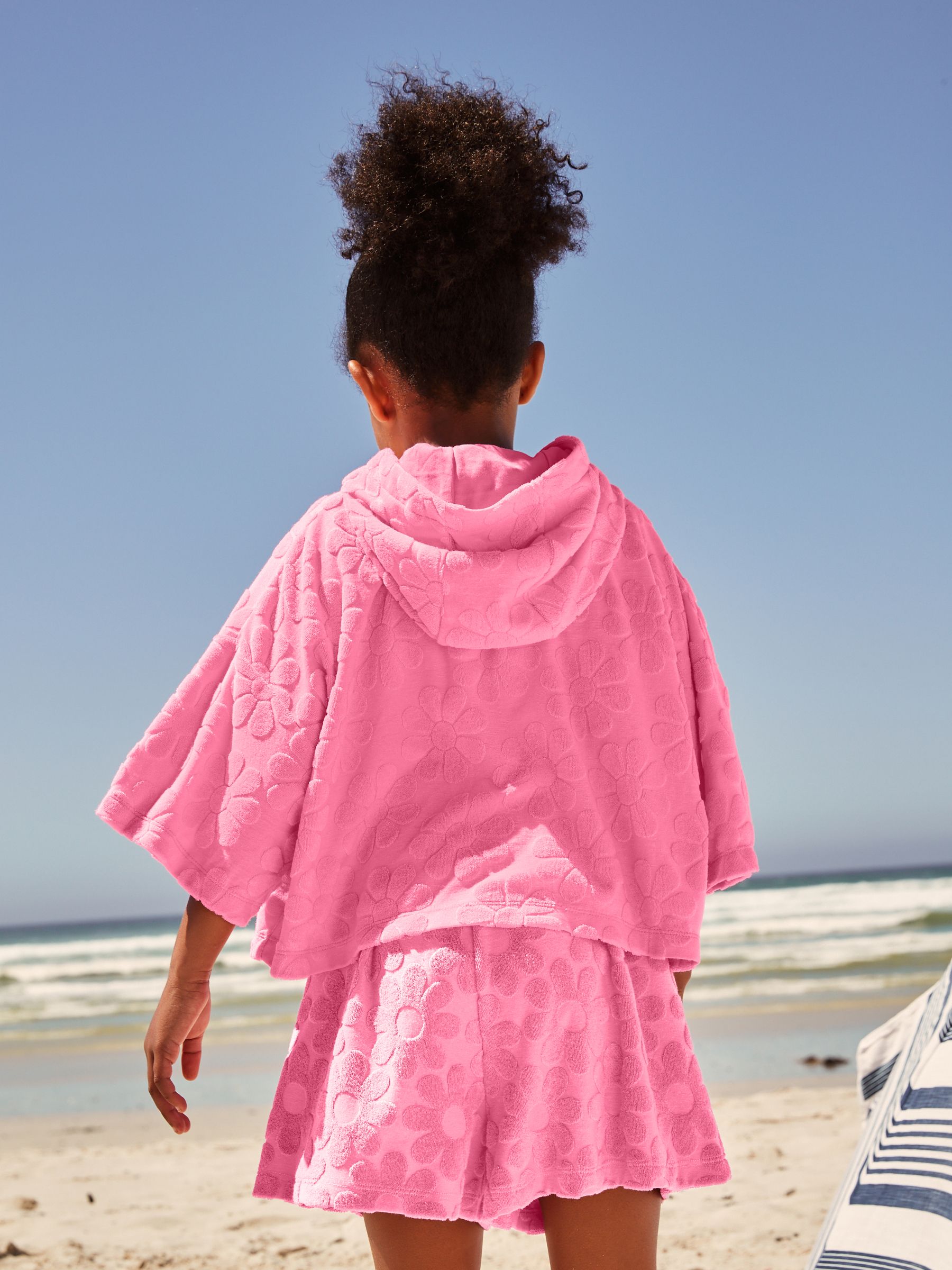 Buy Pink Flower Towelling Beach Co-Ord Hoodie And Shorts Set (3-16yrs ...