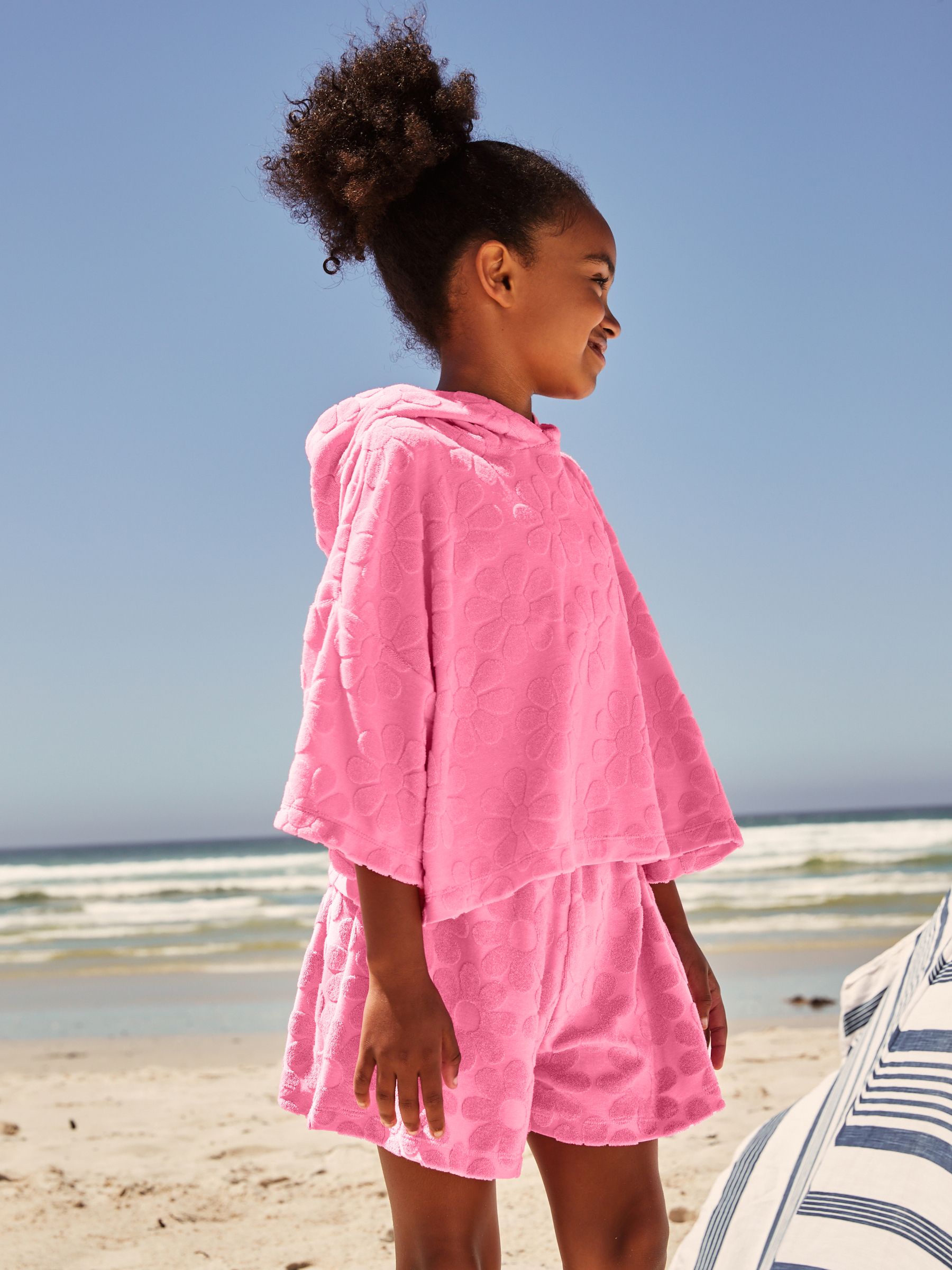 Buy Pink Flower Towelling Beach Co-Ord Hoodie And Shorts Set (3-16yrs ...
