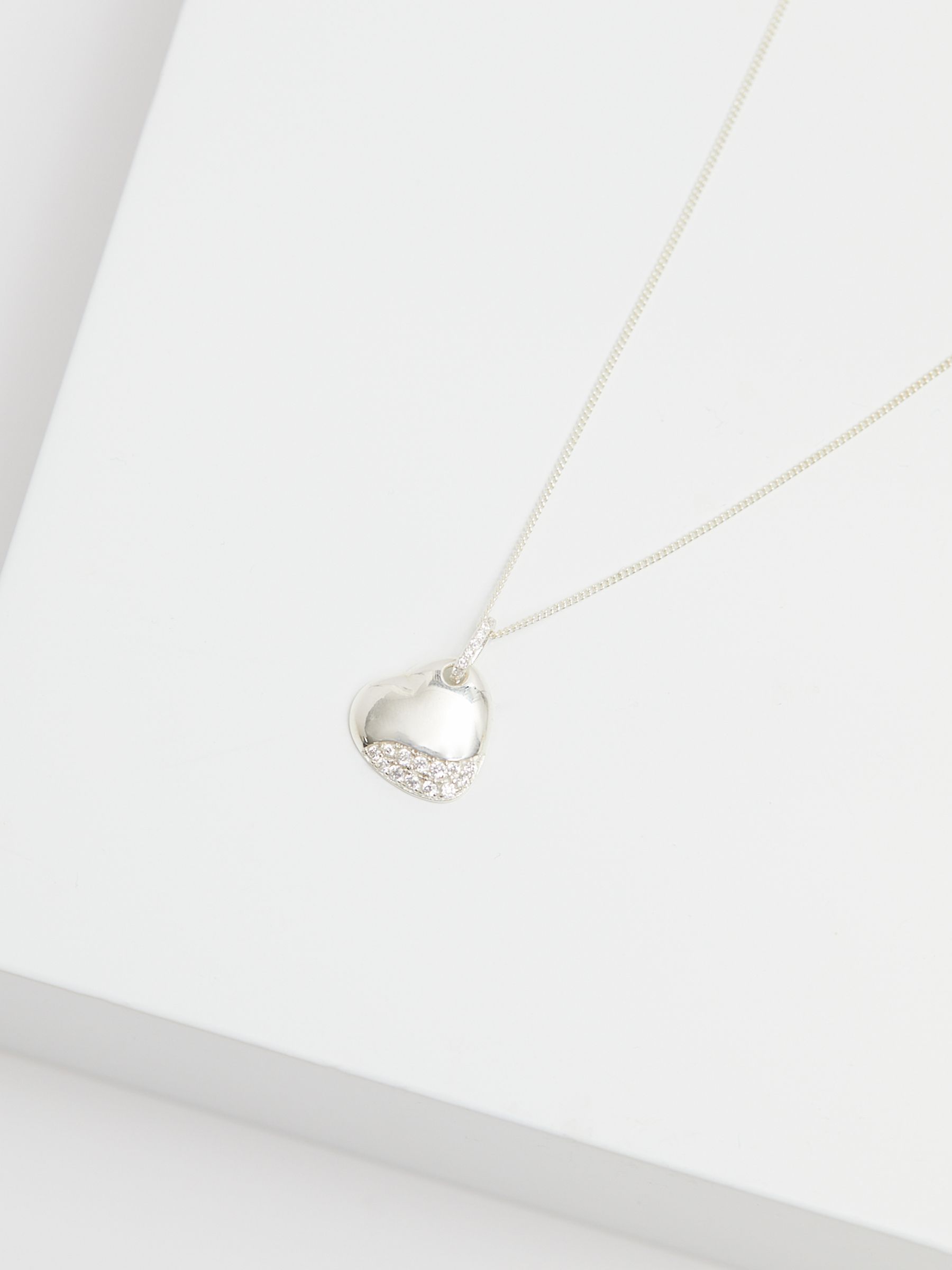 Buy Simply Silver Silver Tone 925 Pave and Polished Puff Heart Necklace ...
