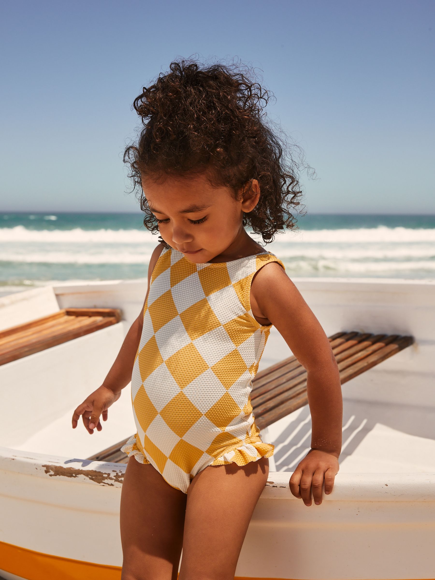Buy Ecru/Yellow Frill Leg Swimsuit (3mths-7yrs) from Next Australia