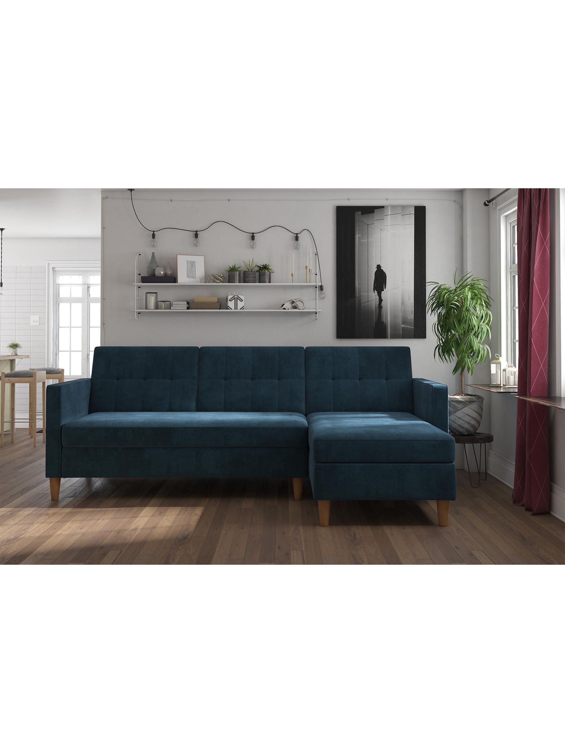 Buy Dorel Home Blue Chenille Sofa Bed with Storage Chaise from the Next ...