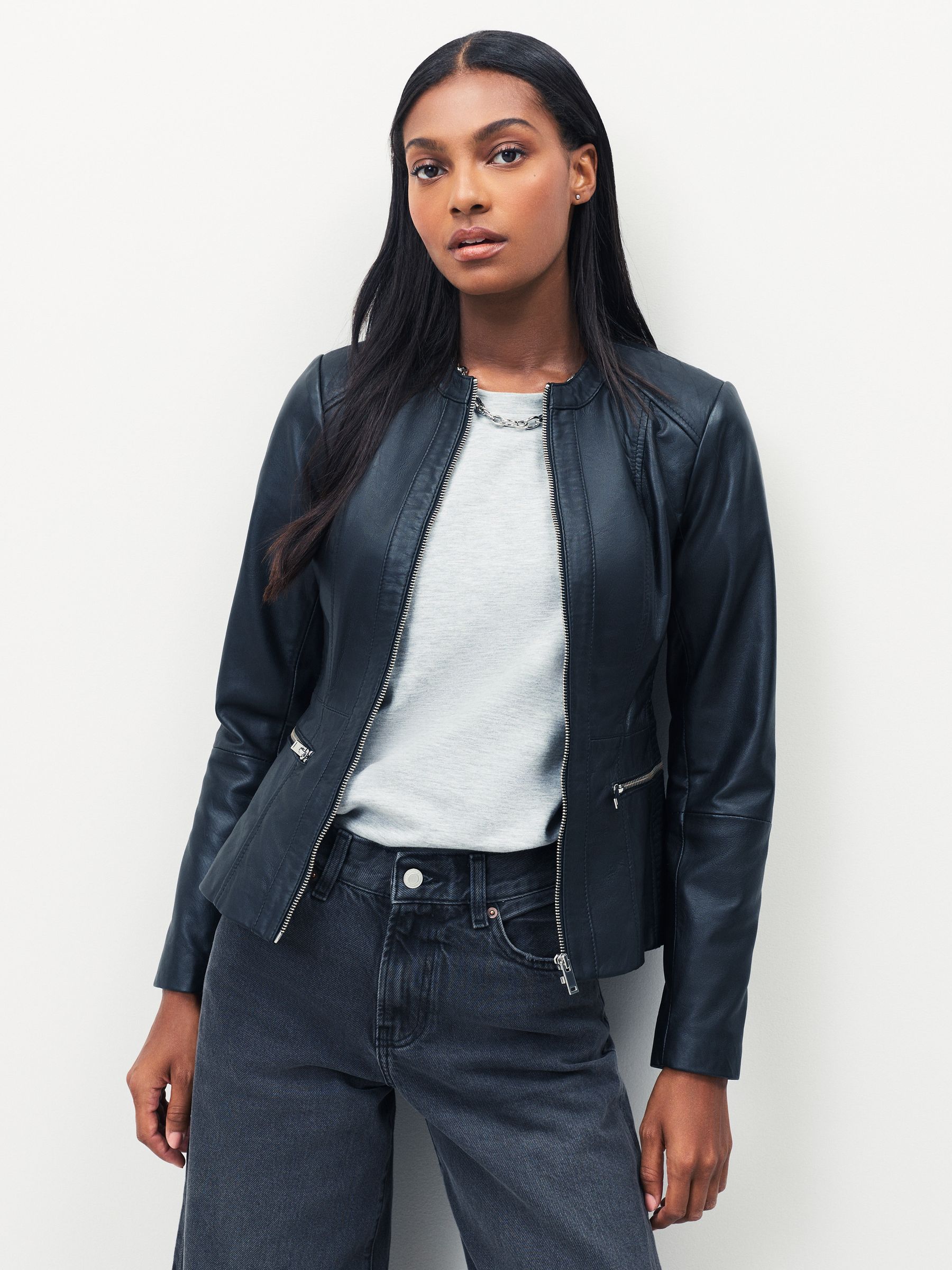 Buy Urban Code Black Collarless Leather Jacket from the Next UK online shop