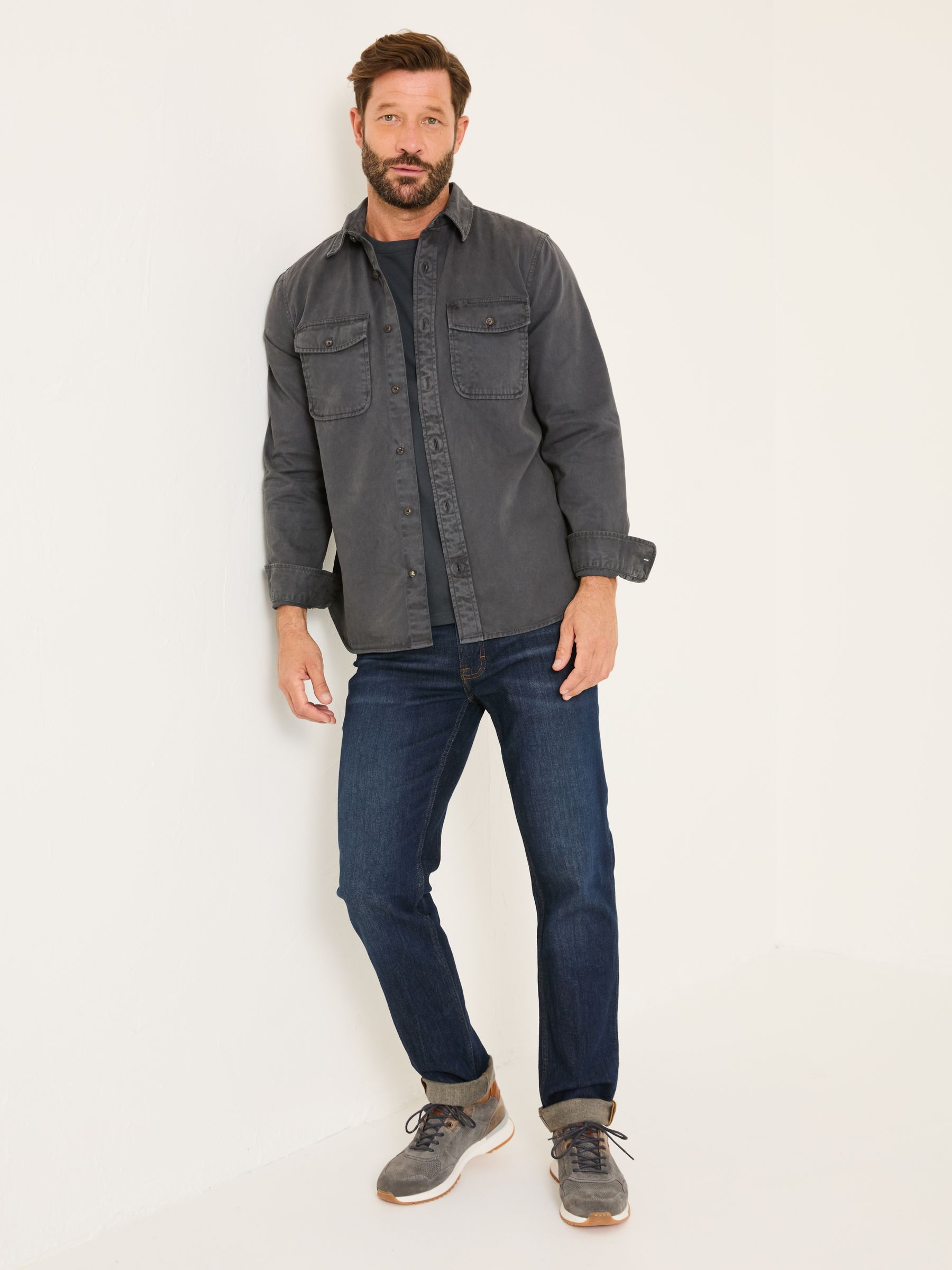 Buy FatFace Filey Washed Black Long Sleeve Plain Shirt from the Next UK ...
