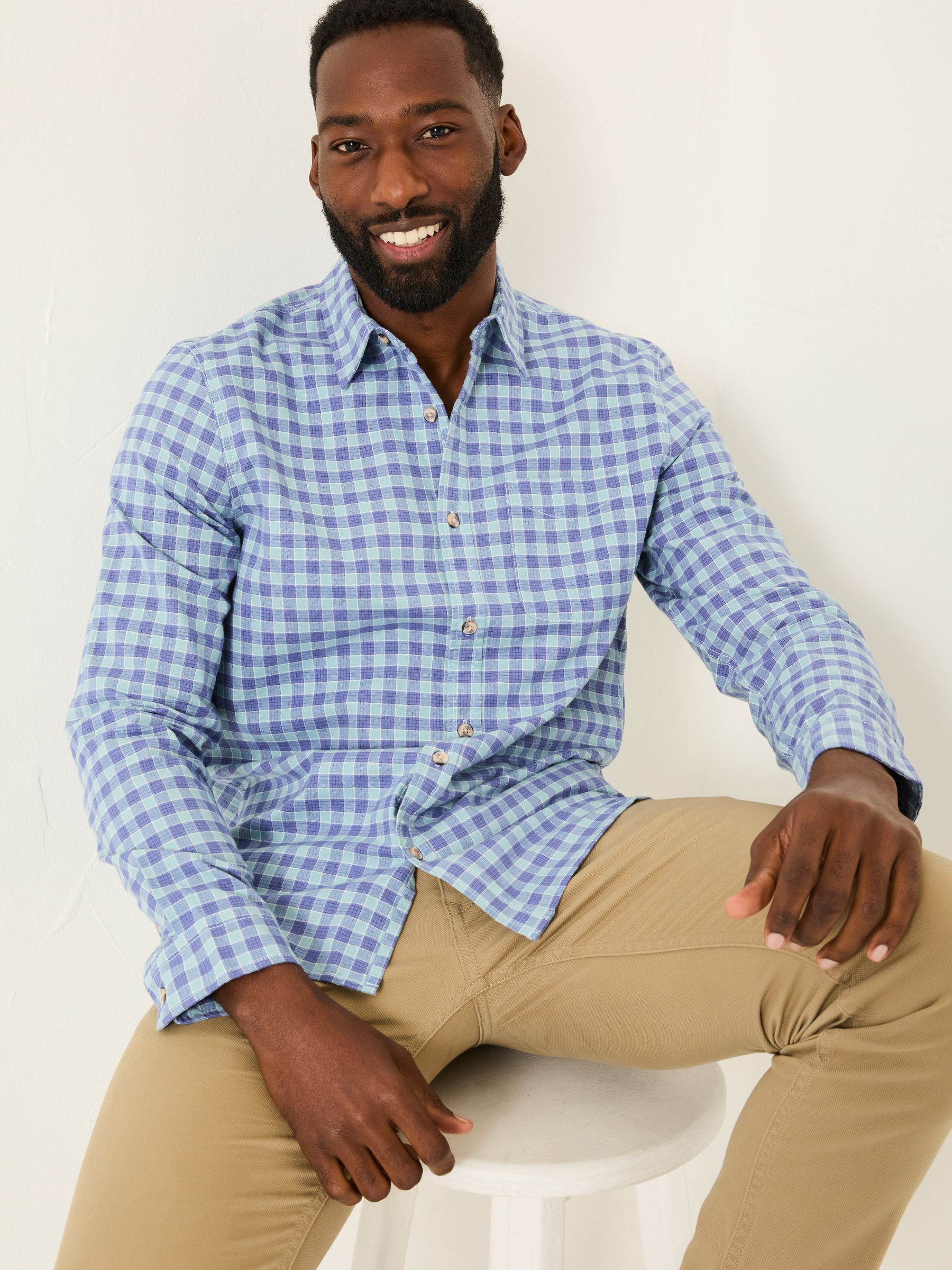 Buy FatFace Sandy Light Vintage Blue Long Sleeve Check Shirt from the ...