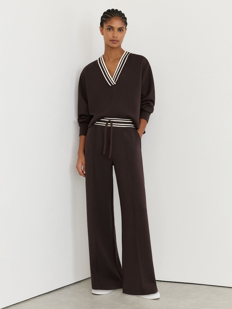 Buy Reiss Chocolate Brown Verity Petite Premium Interlock Stripe-Waist ...
