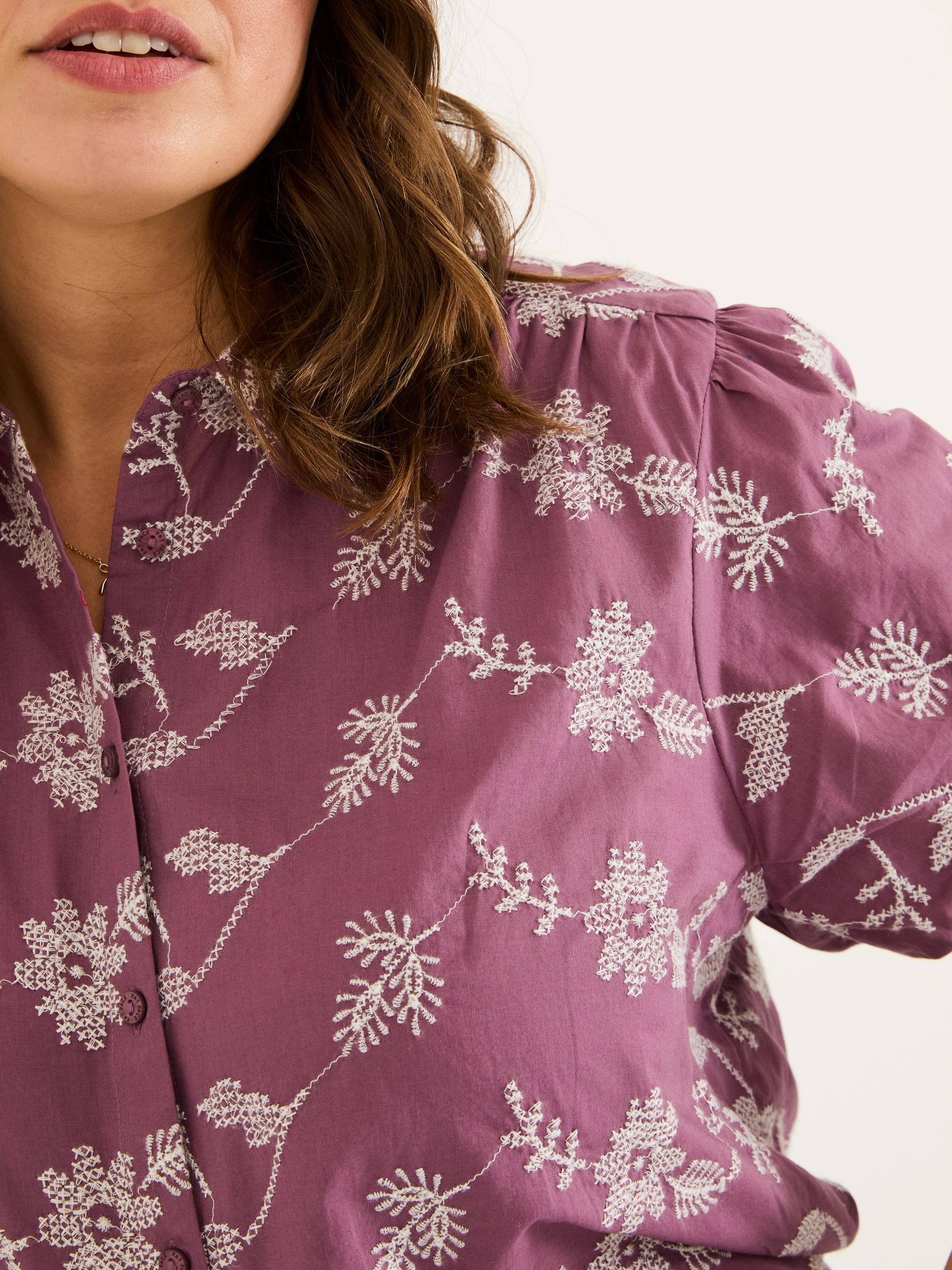Buy FatFace Dusky Purple Kat 100% Cotton Embroidered Shirt from the ...