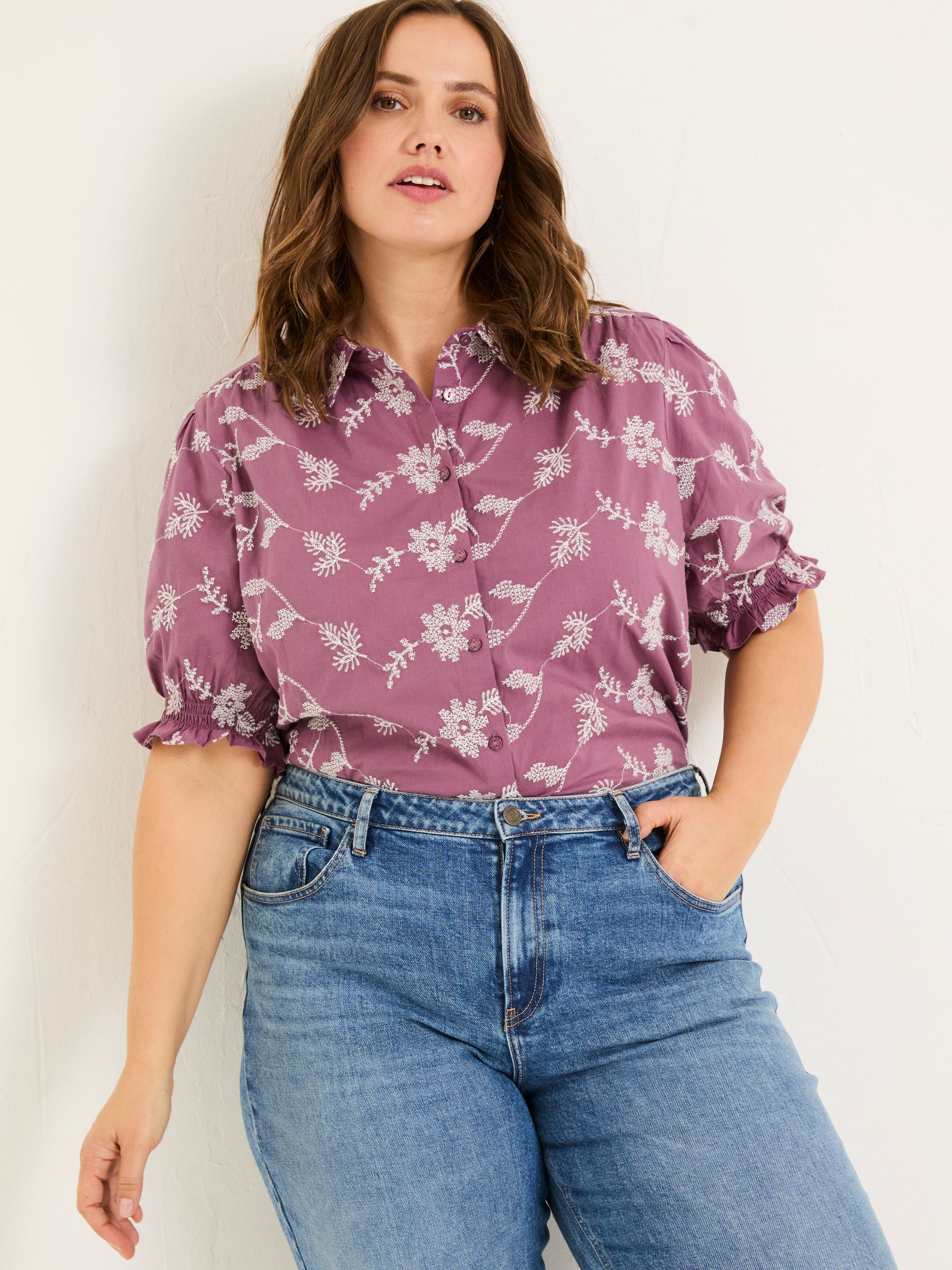 Buy FatFace Dusky Purple Kat 100% Cotton Embroidered Shirt from the ...